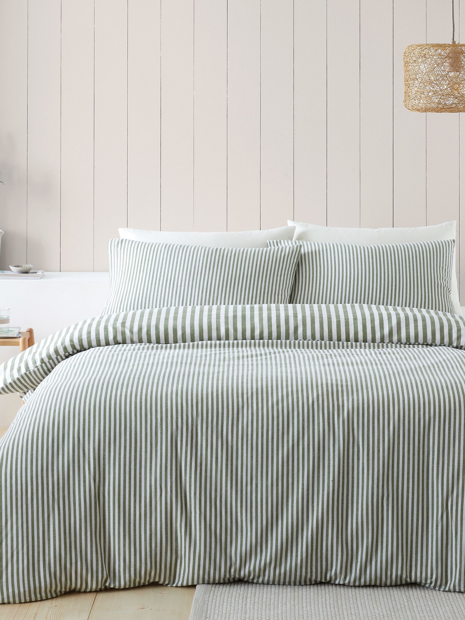 Buy Catherine Lansfield Green Supersoft 100% Brushed Cotton Stripe ...