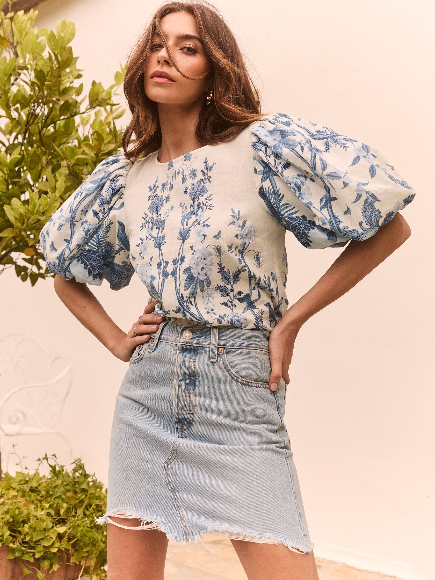 Buy Lipsy Blue Puff Sleeve Linen Blouse from the Next UK online shop