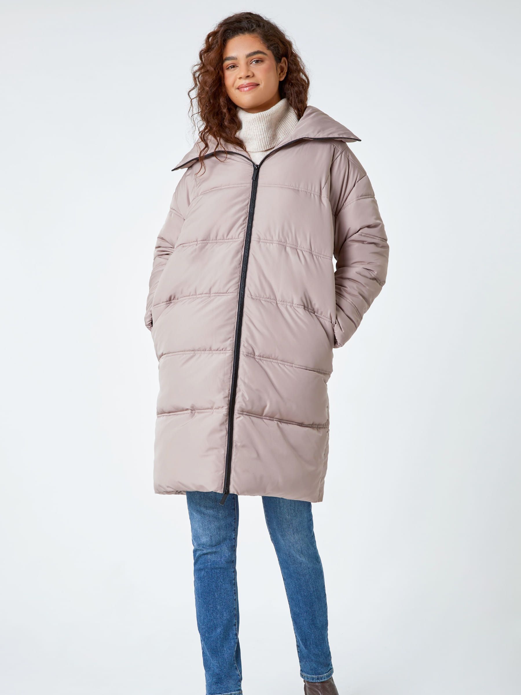 Buy Roman Natural Funnel Neck Longline Puffer Coat from the Next UK ...
