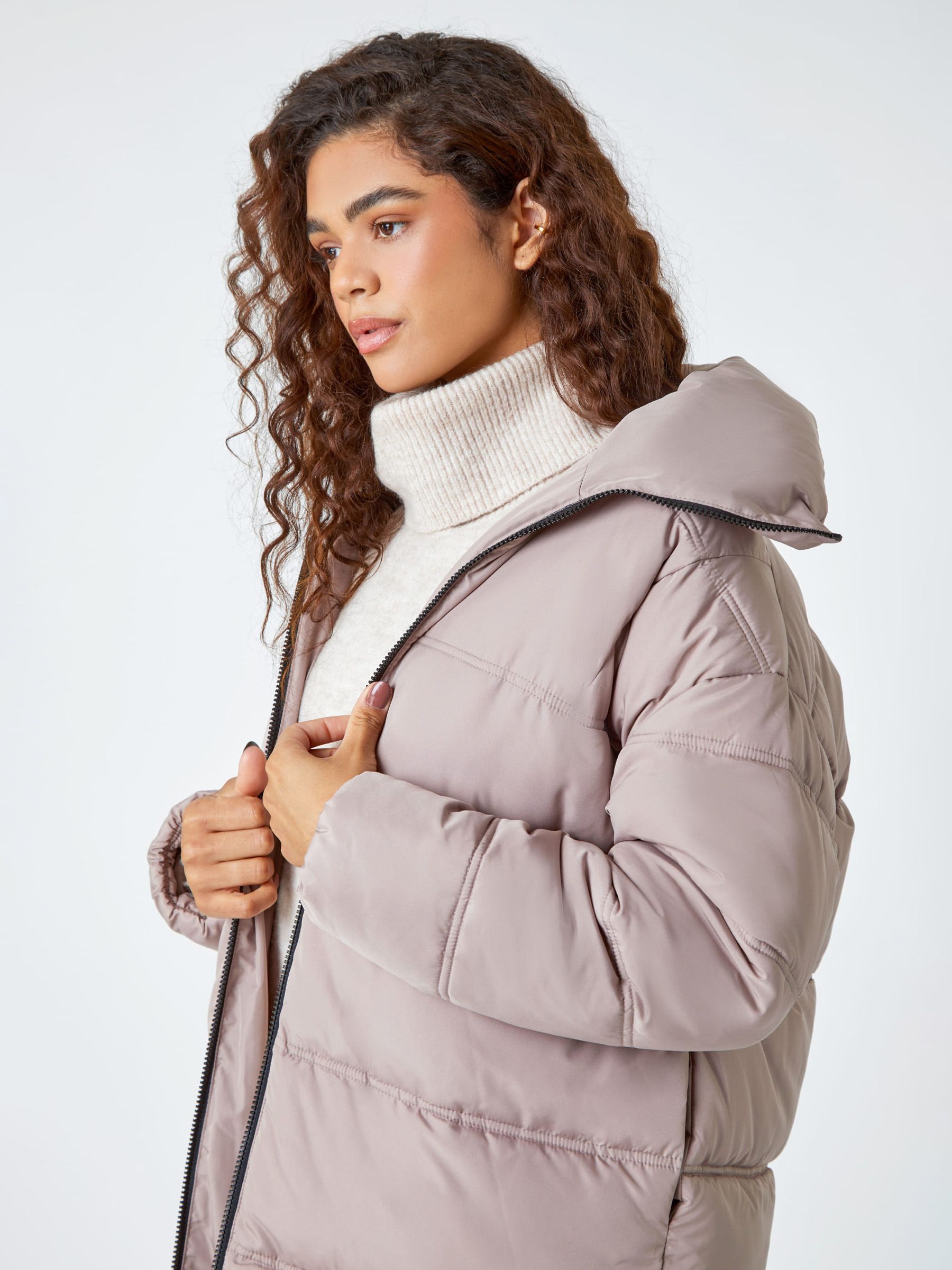 Buy Roman Natural Funnel Neck Longline Puffer Coat from the Next UK ...