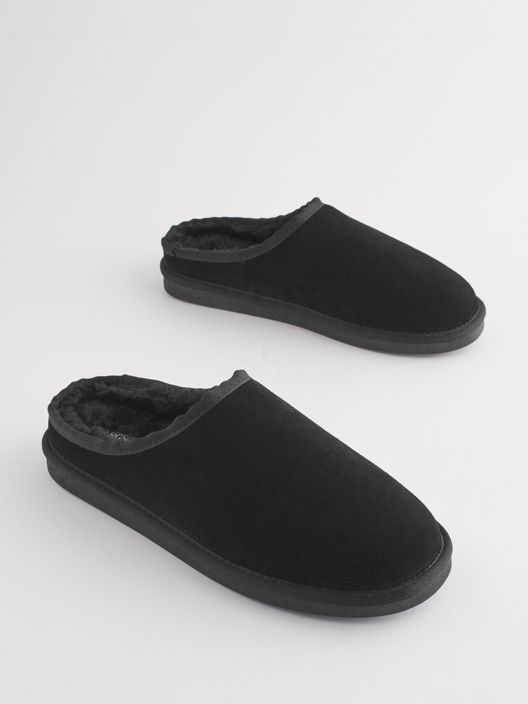 Buy Black Faux Fur Lined Signature Suede Mule Slippers from the Next UK ...