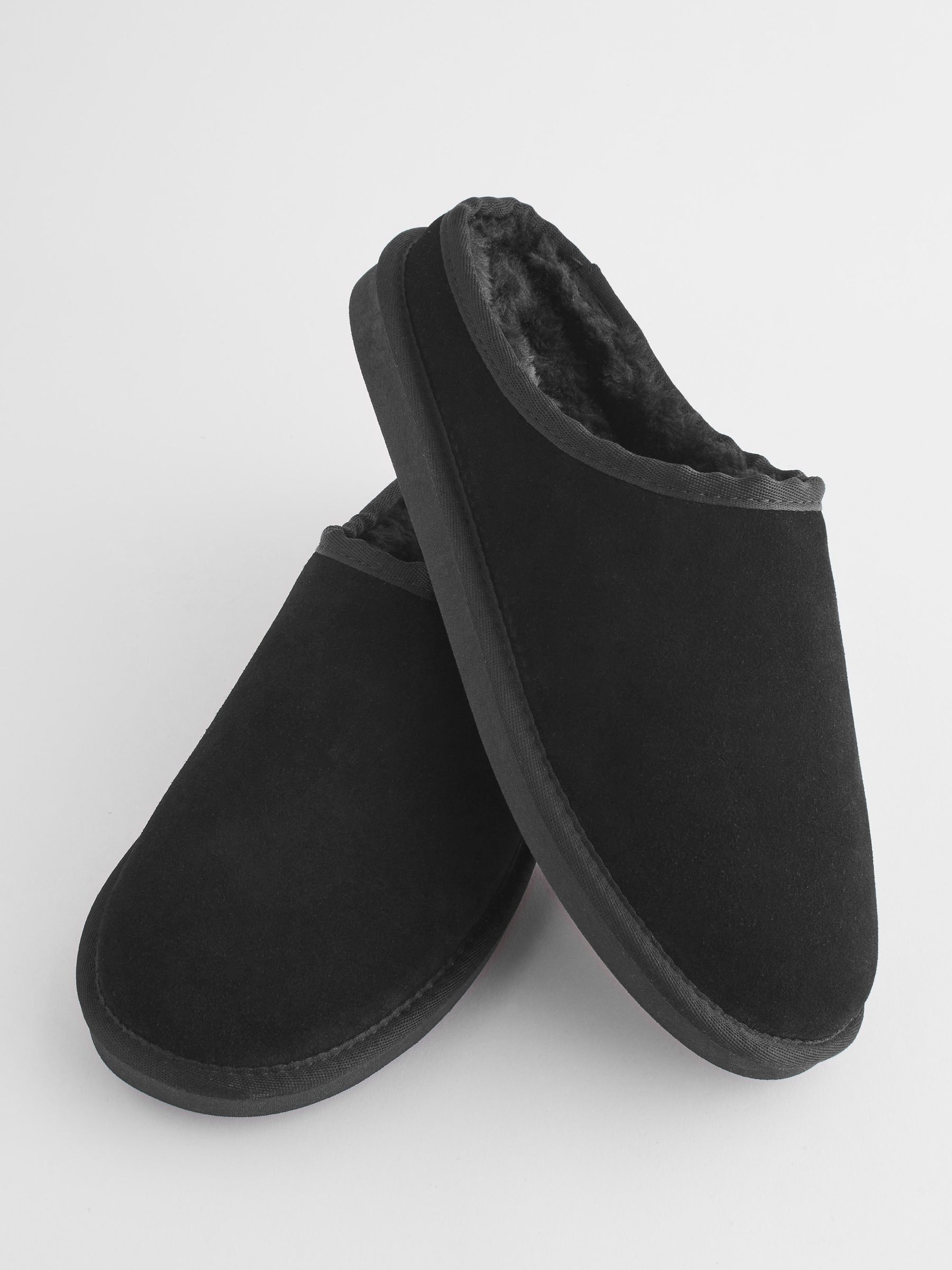 Buy Black Faux Fur Lined Signature Suede Mule Slippers from the Next UK ...