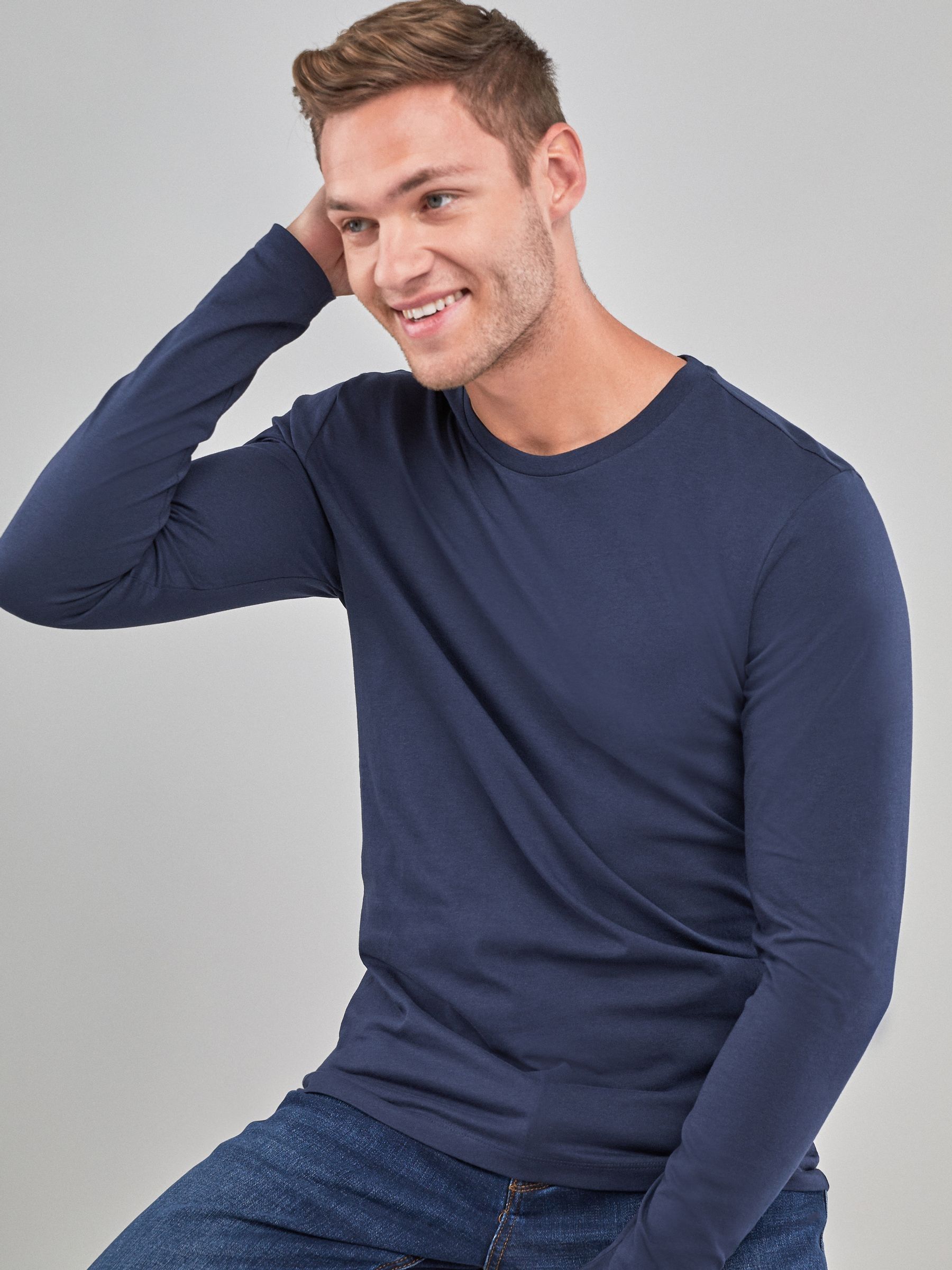 Buy Navy Blue Regular Fit Long Sleeve Crew Neck T-Shirt from the Next ...