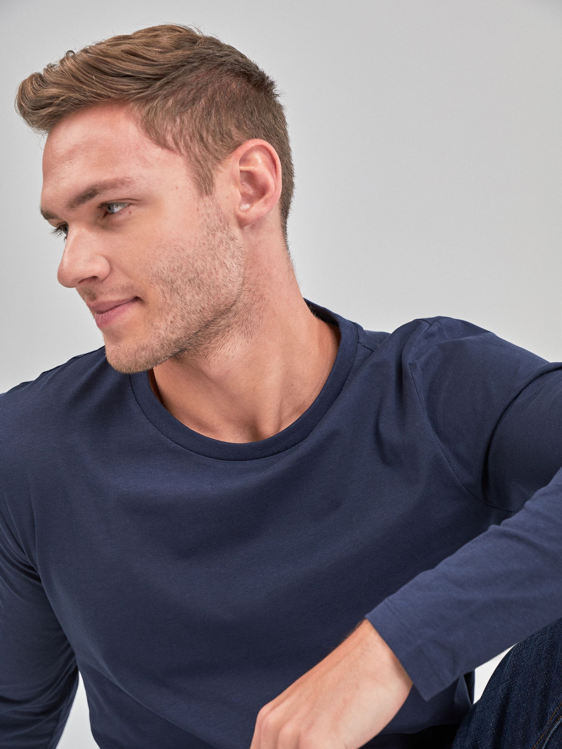 Buy Navy Blue Regular Fit Long Sleeve Crew Neck T-Shirt from the Next ...