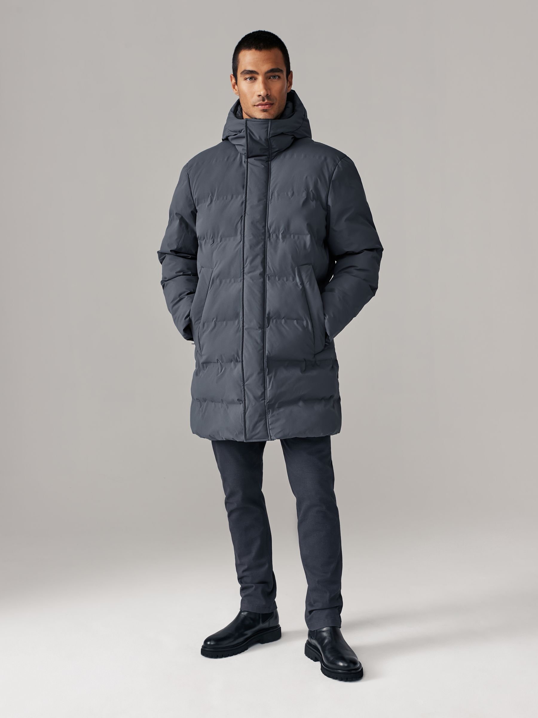 Buy Steel Blue Long Length Shower Resistant Hooded Puffer Coat from the ...