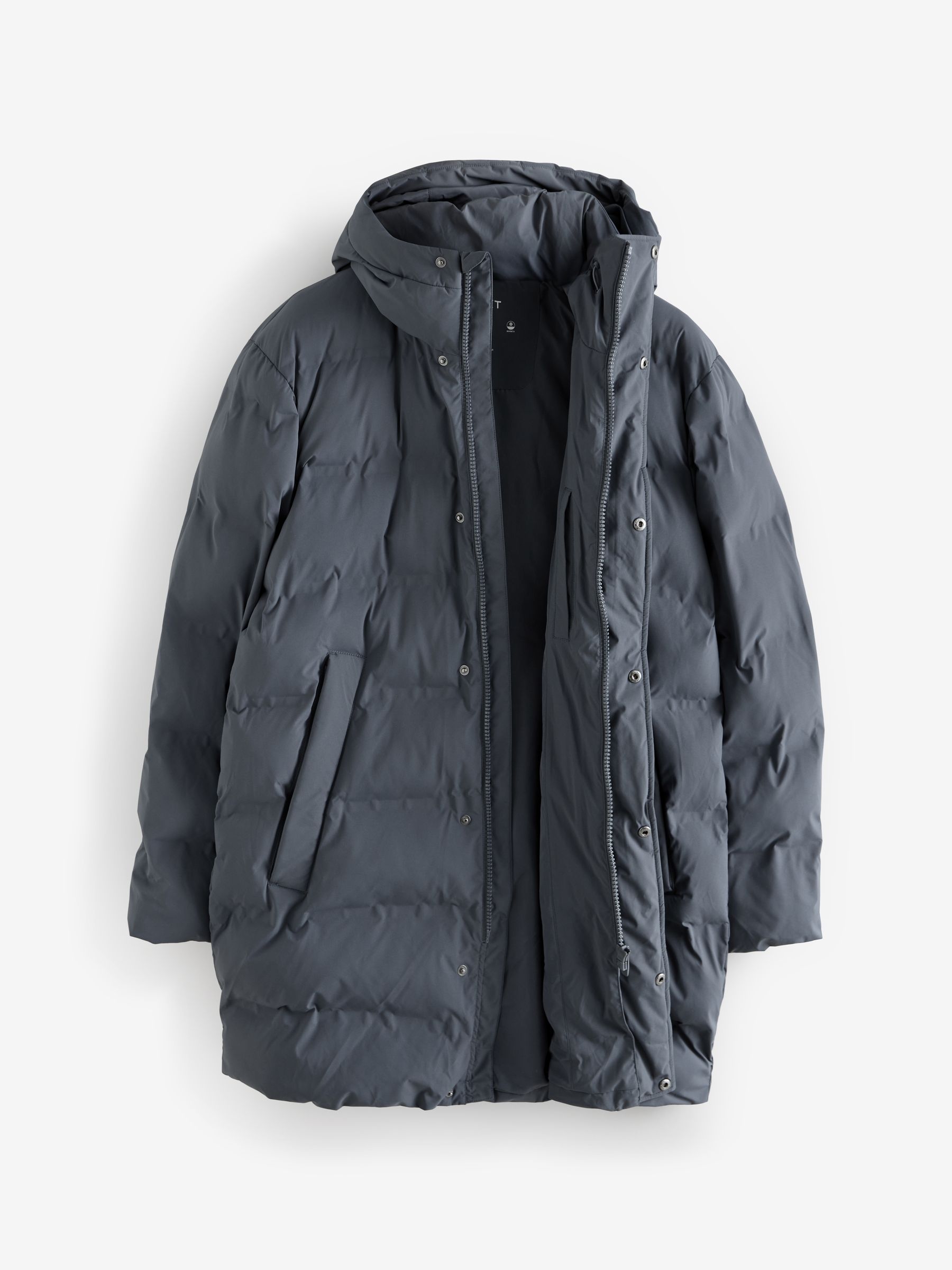 Buy Steel Blue Long Length Shower Resistant Hooded Puffer Coat from the ...