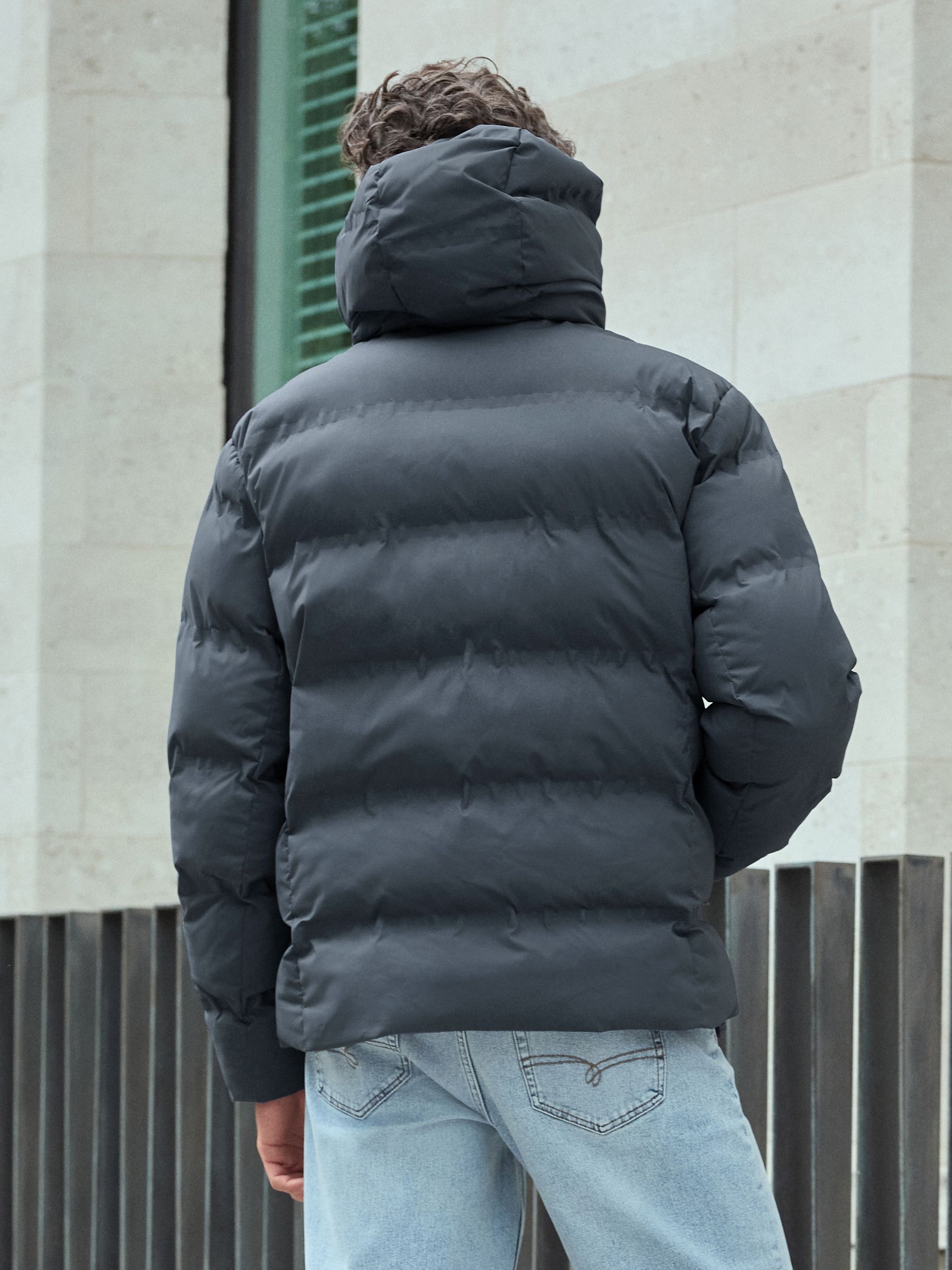 Buy Slate Grey Regular Length Shower Resistant Hooded Puffer Coat from ...
