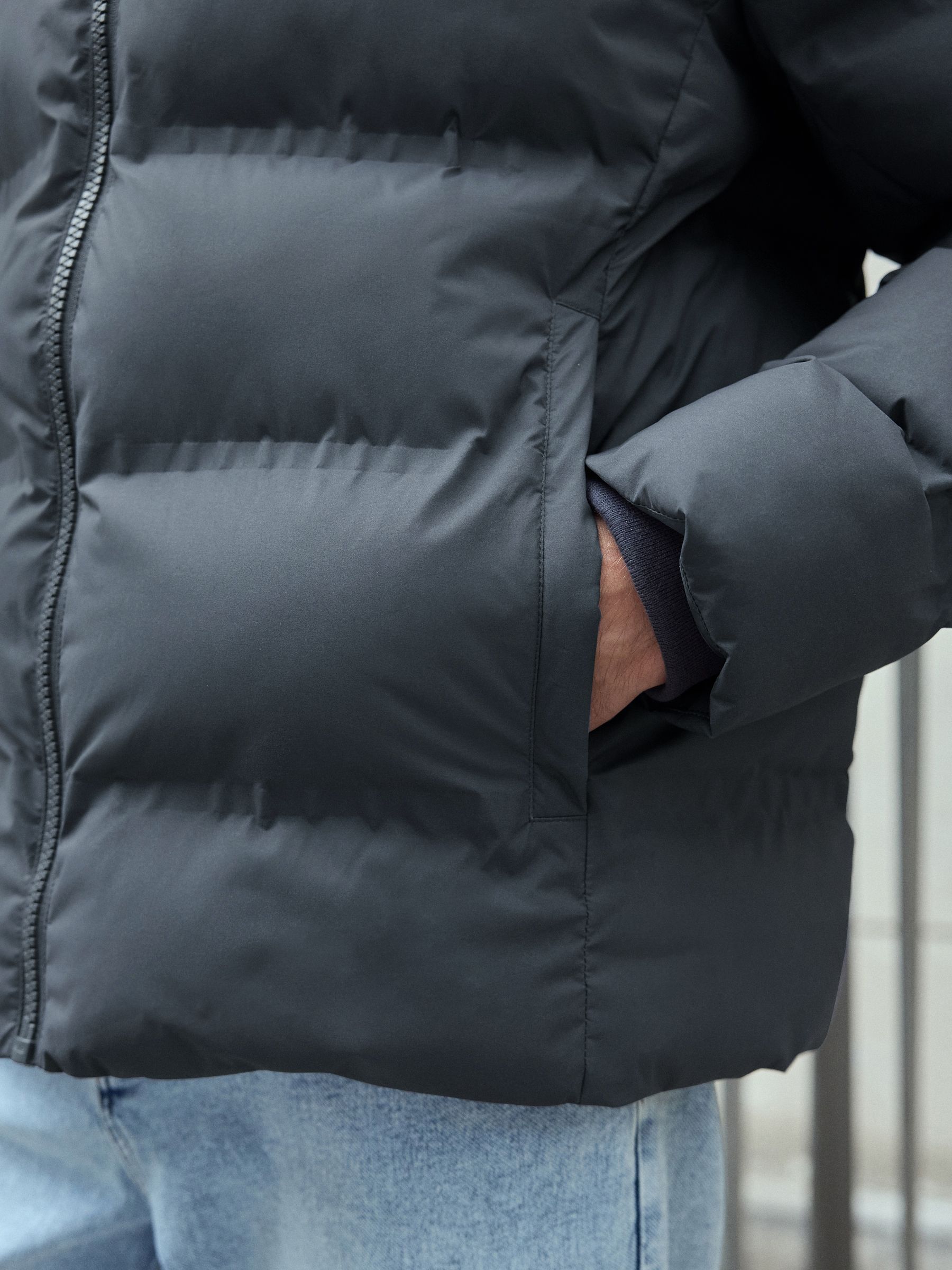 Buy Slate Grey Regular Length Shower Resistant Hooded Puffer Coat from ...