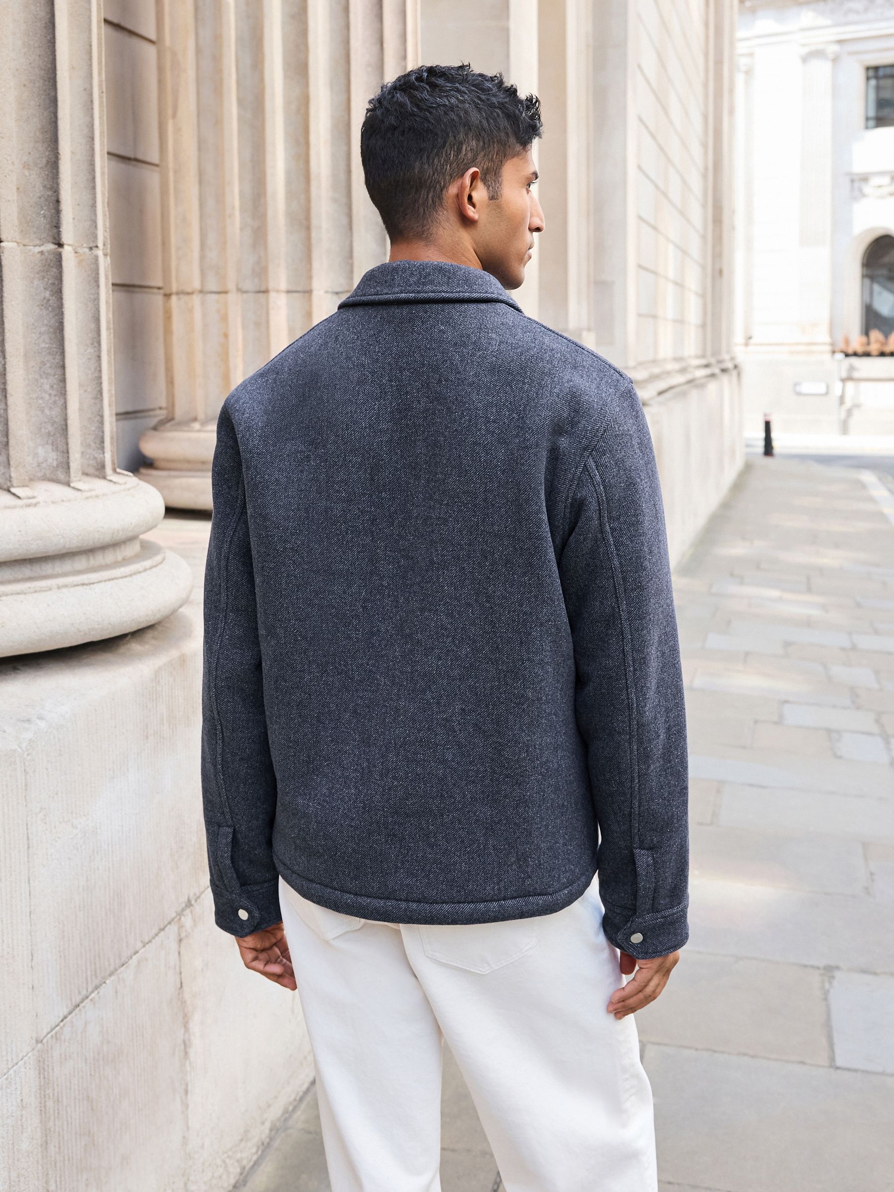 Buy Navy Blue Wool Rich Borg Lined Shacket from the Next UK online shop