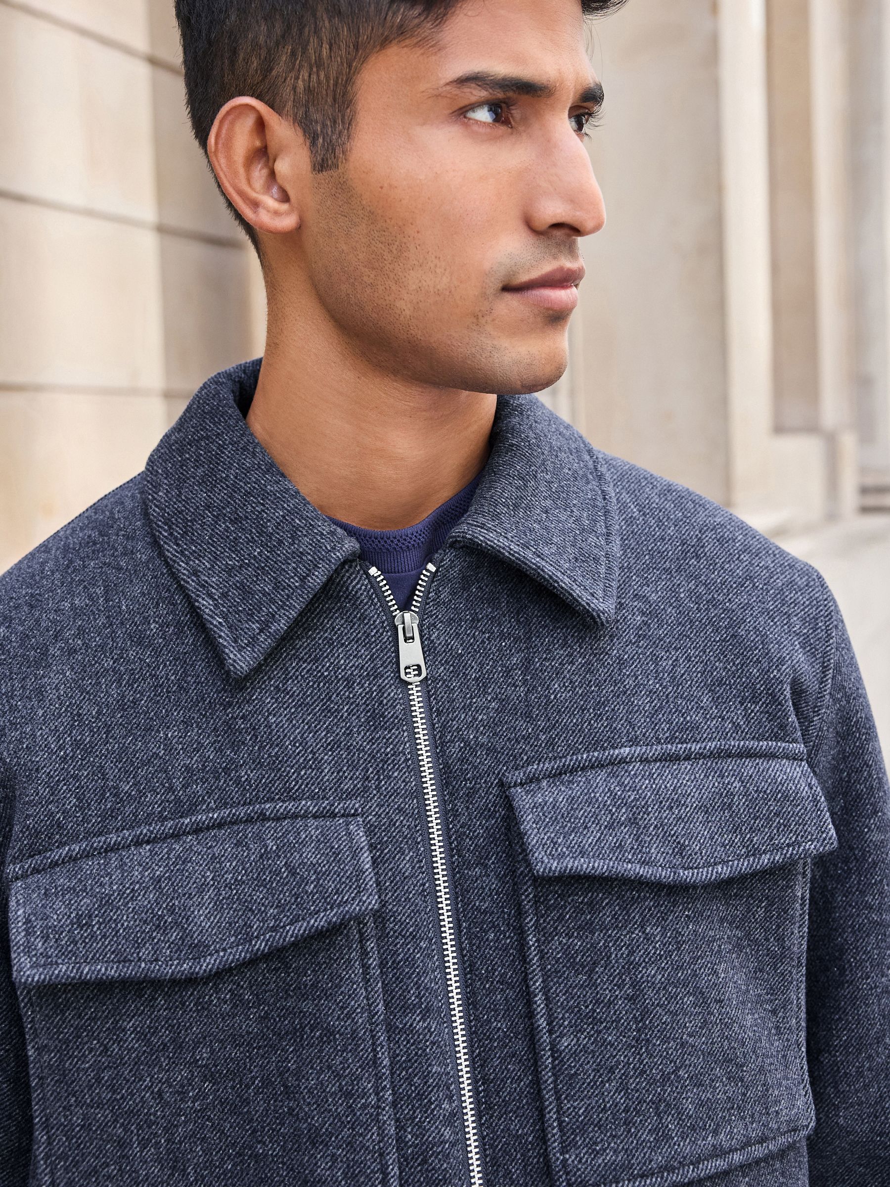 Buy Navy Blue Wool Rich Borg Lined Shacket from the Next UK online shop
