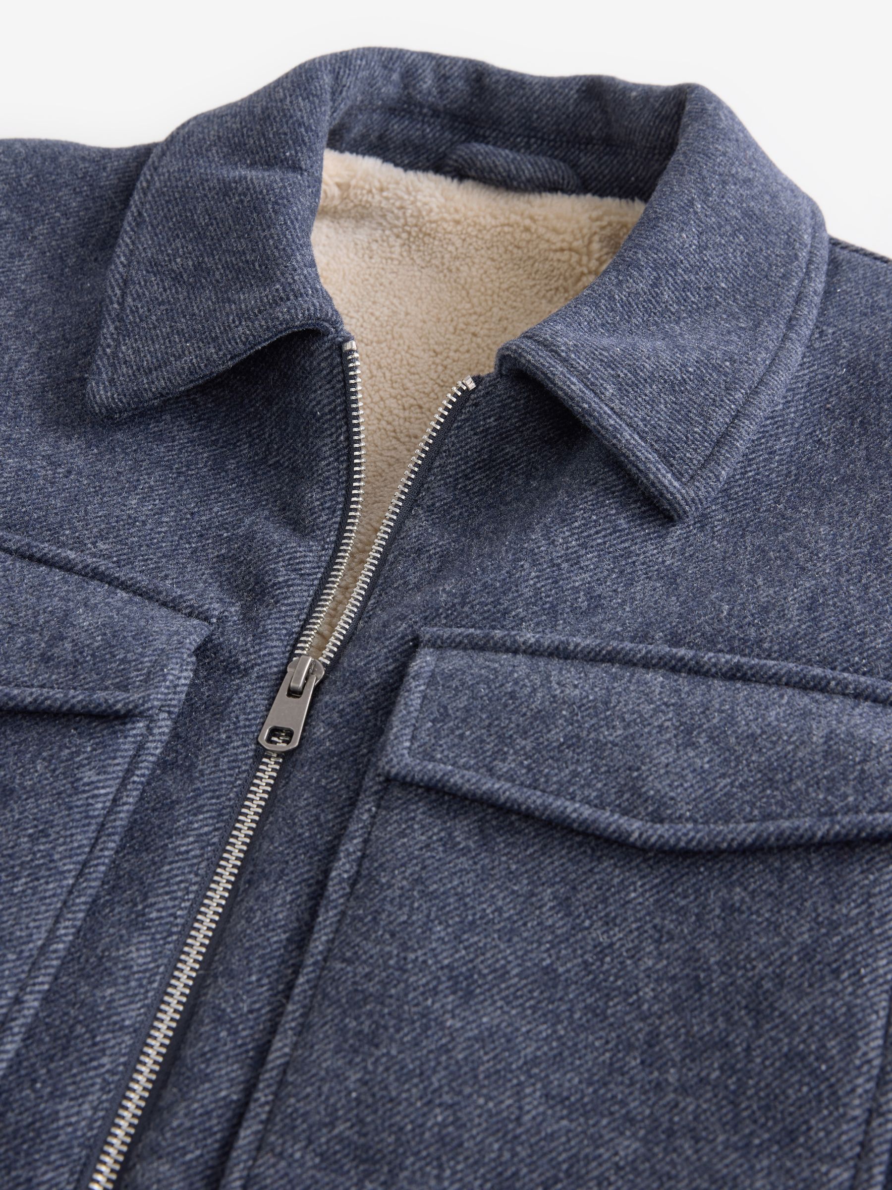 Buy Navy Blue Wool Rich Borg Lined Shacket from the Next UK online shop