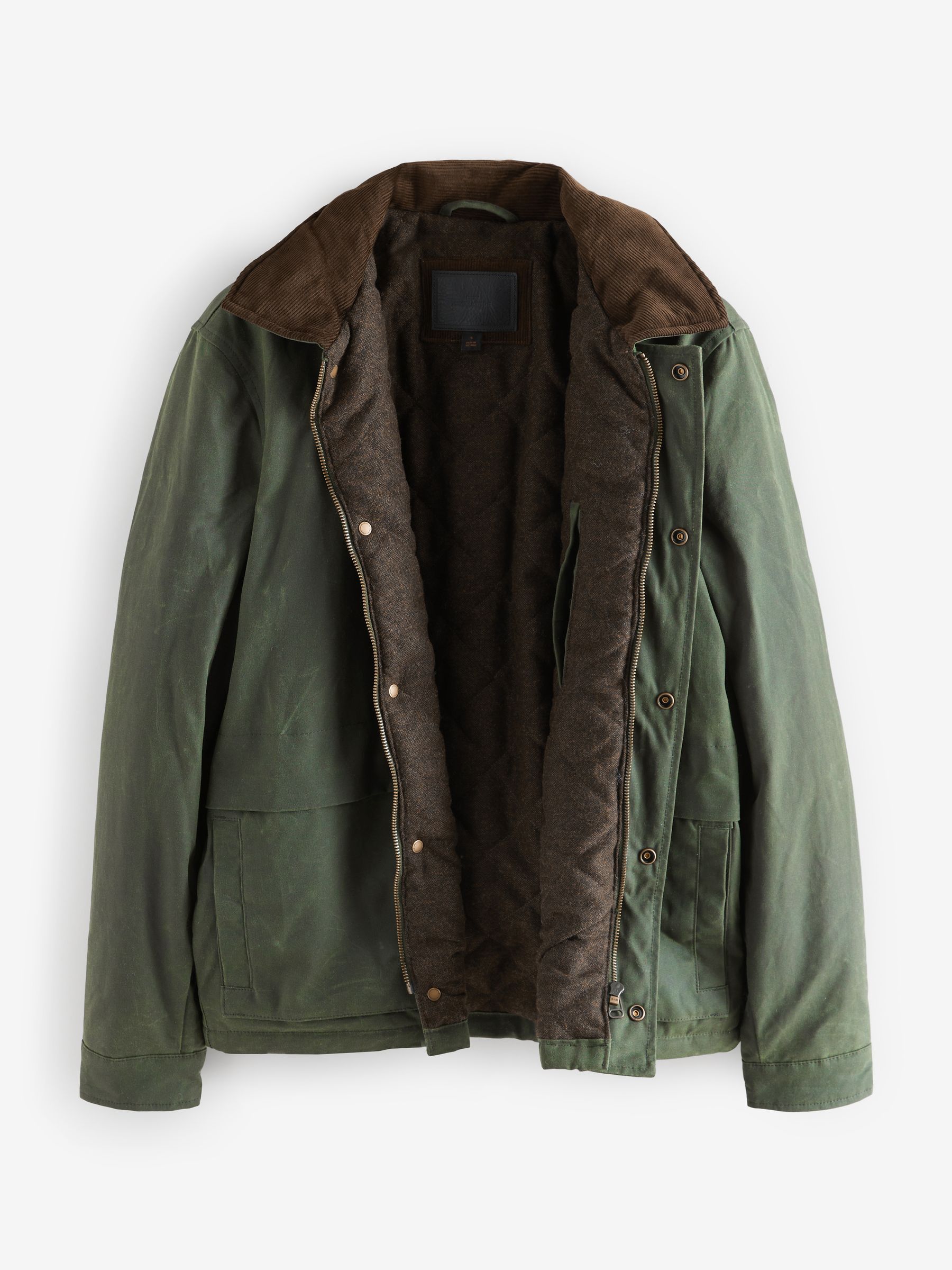 Buy Khaki Green Signature Wax Coated Jacket with Corduroy Collar from ...