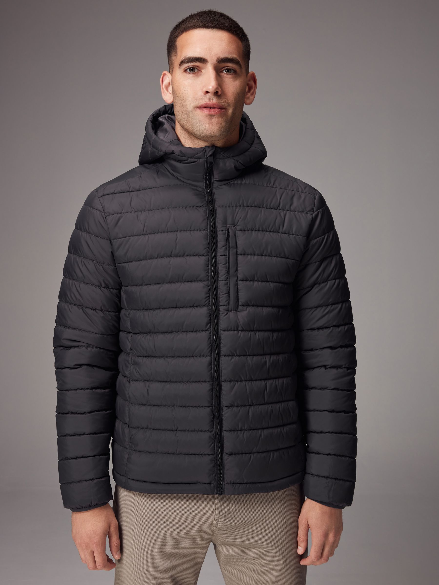 Buy Charcoal Grey - Shower Resistant Lightweight Hooded Puffer Coat ...