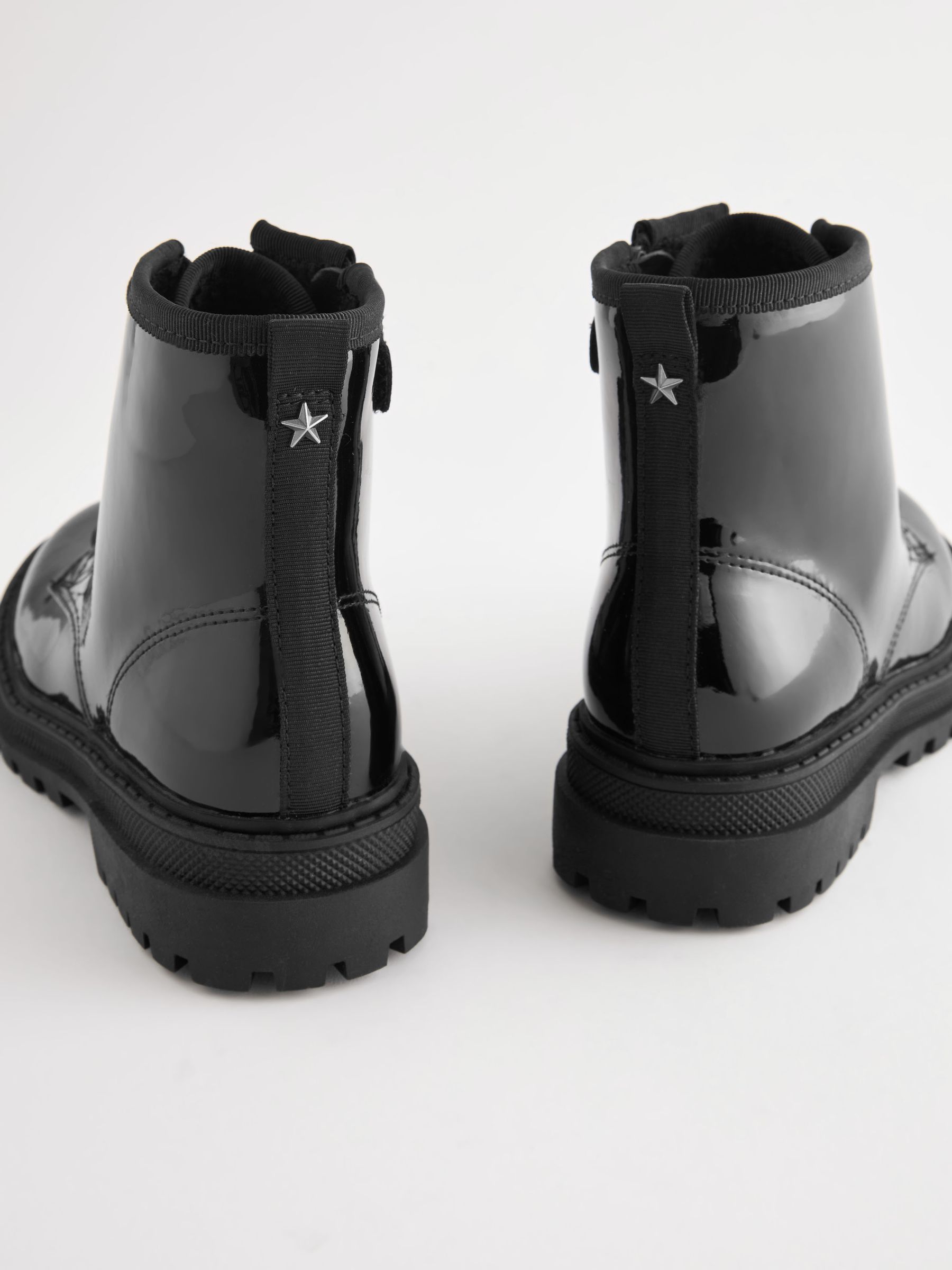 Buy Black Patent Wide Fit (G) Warm Lined Lace-Up Ankle Boots from the ...