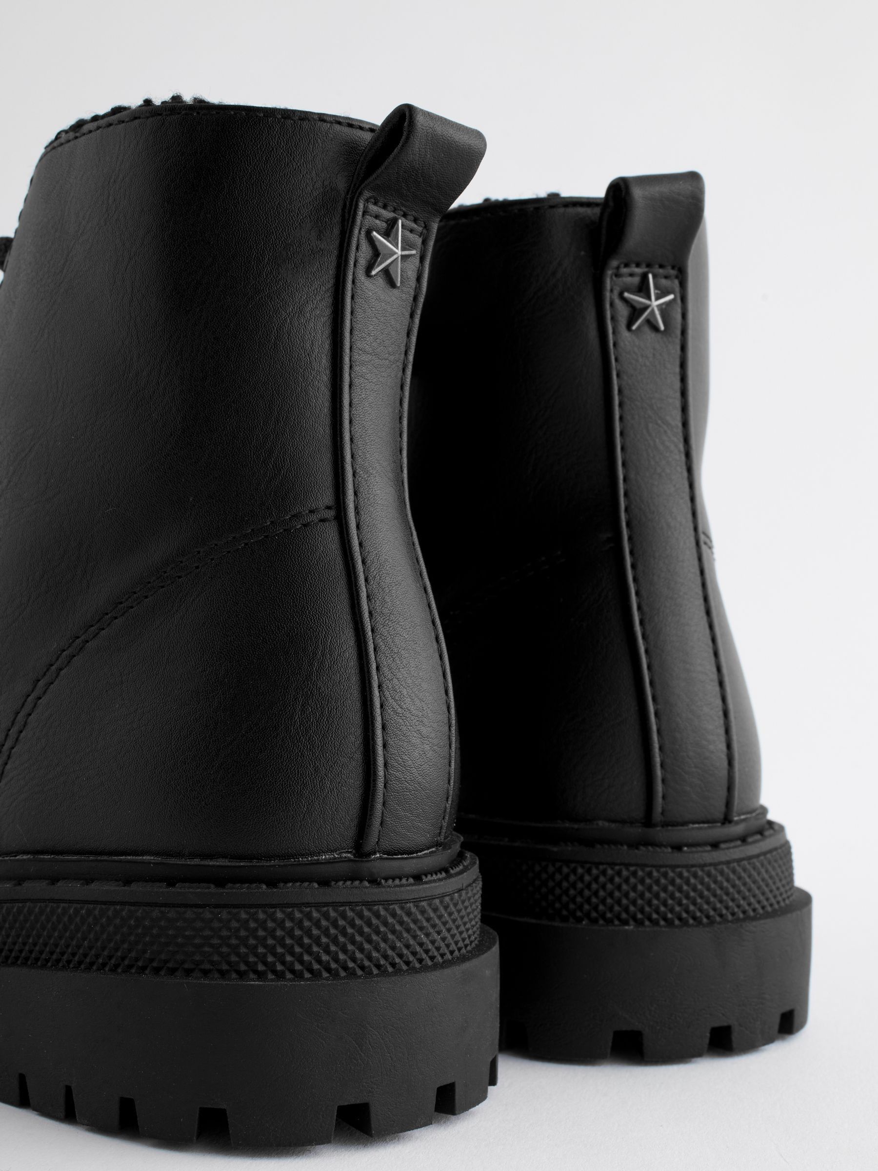 Buy Matt Black Wide Fit (G) Warm Lined Lace-Up Ankle Boots from the ...