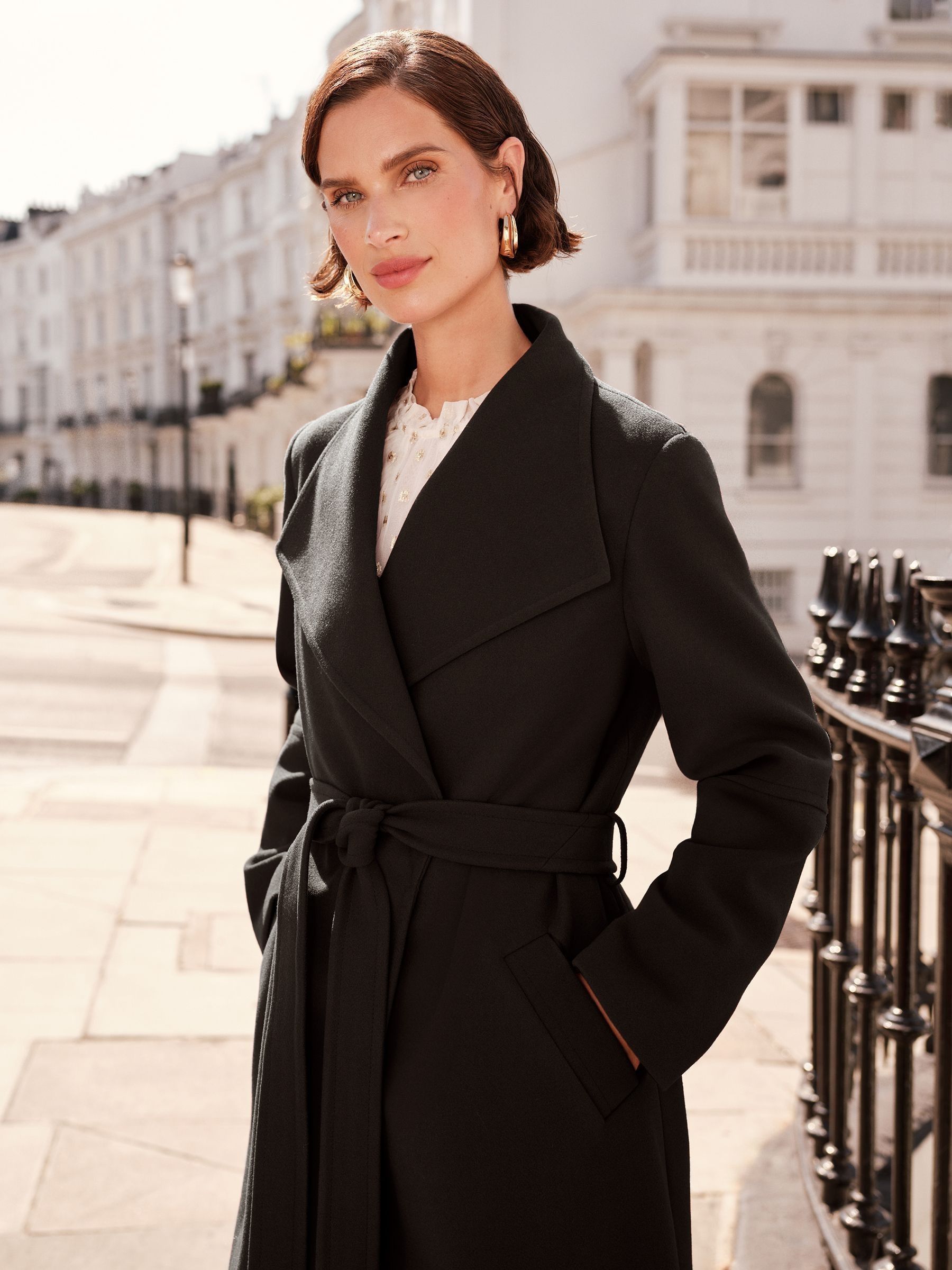 Buy Love & Roses Black Shawl Collar Belted Coat from the Next UK online ...