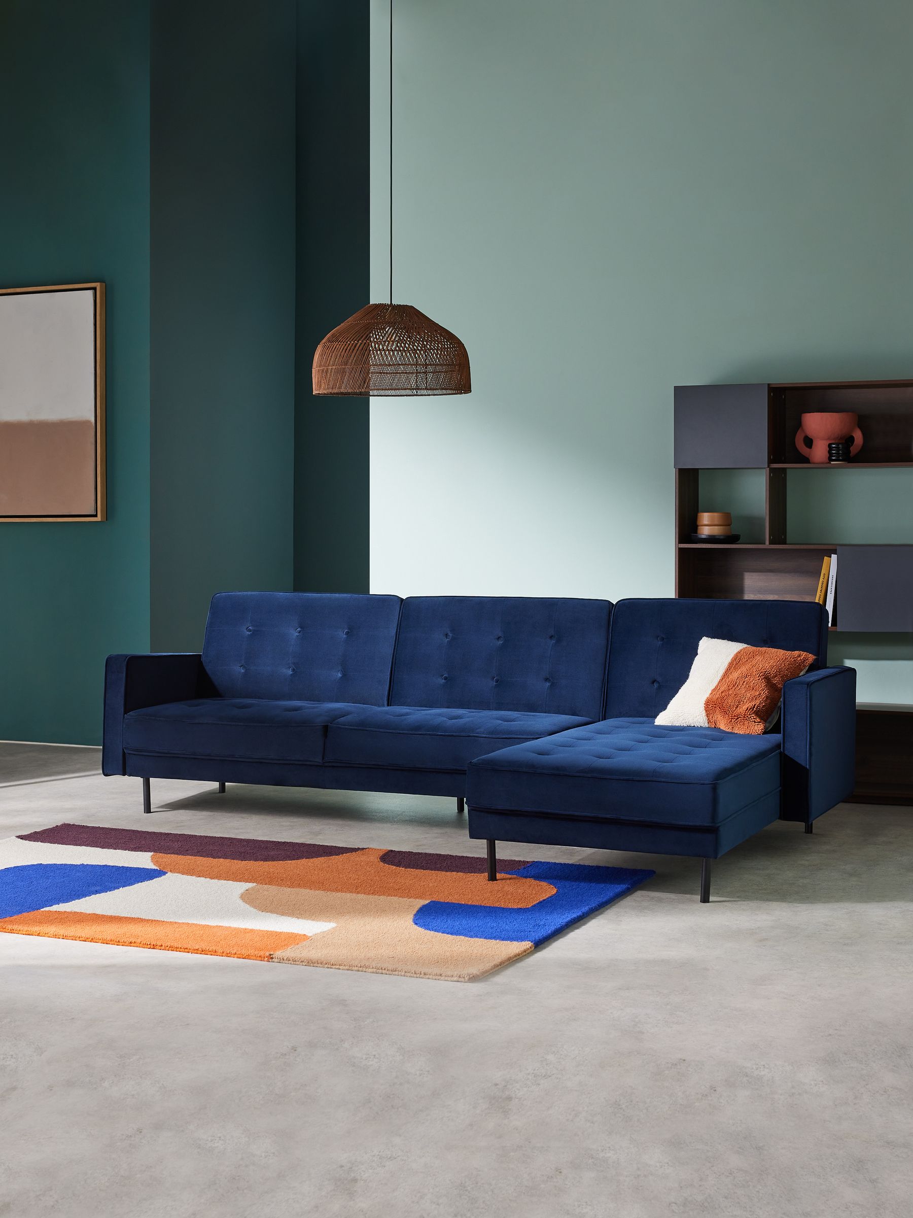 Buy MADE.COM Midnight Navy Blue Velvet Rosslyn Right Hand Facing Sofa ...