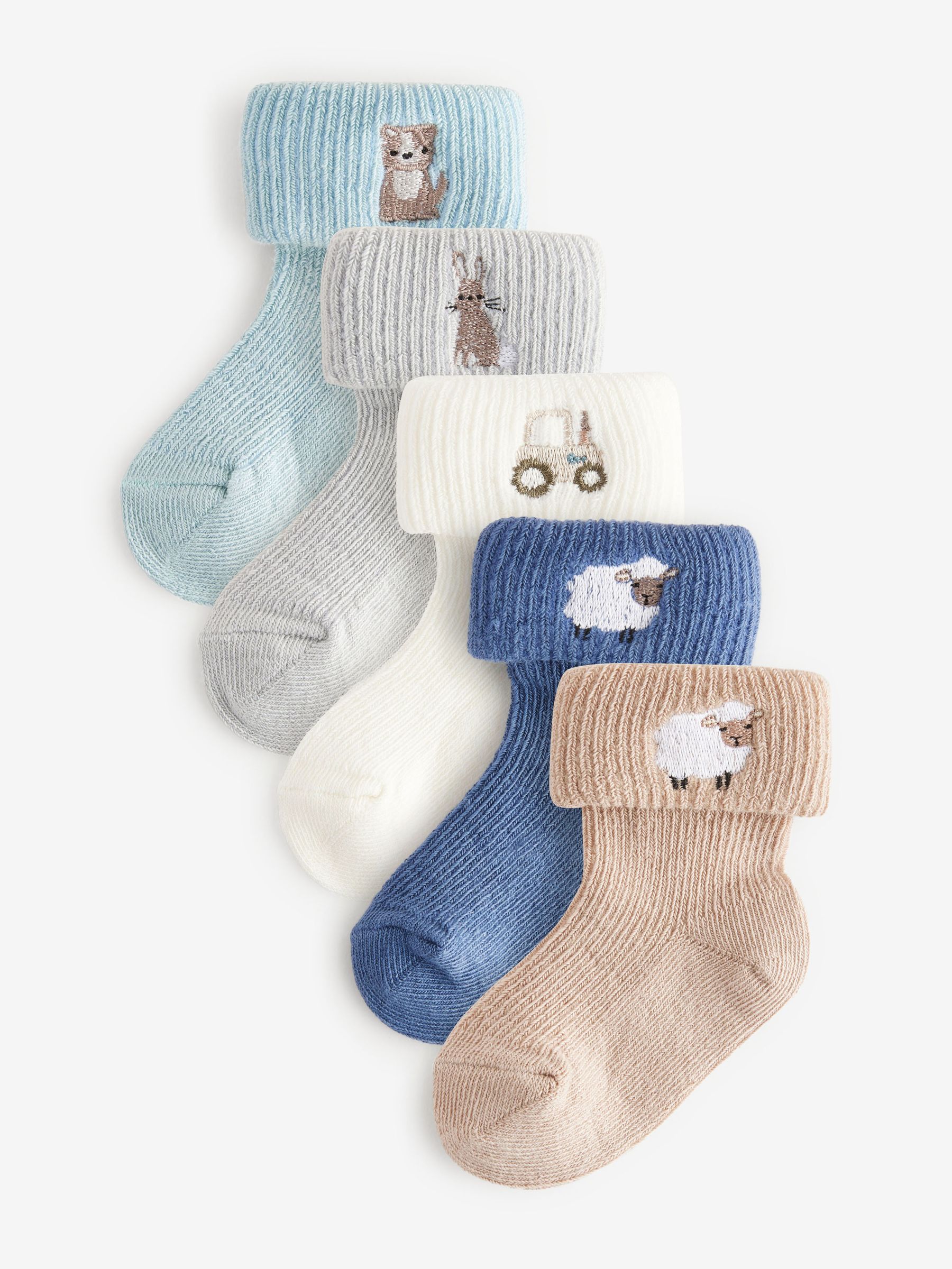 Buy Blue/Neutral Embroidered Roll Top Socks 5 Pack (0mths-2yrs) from ...