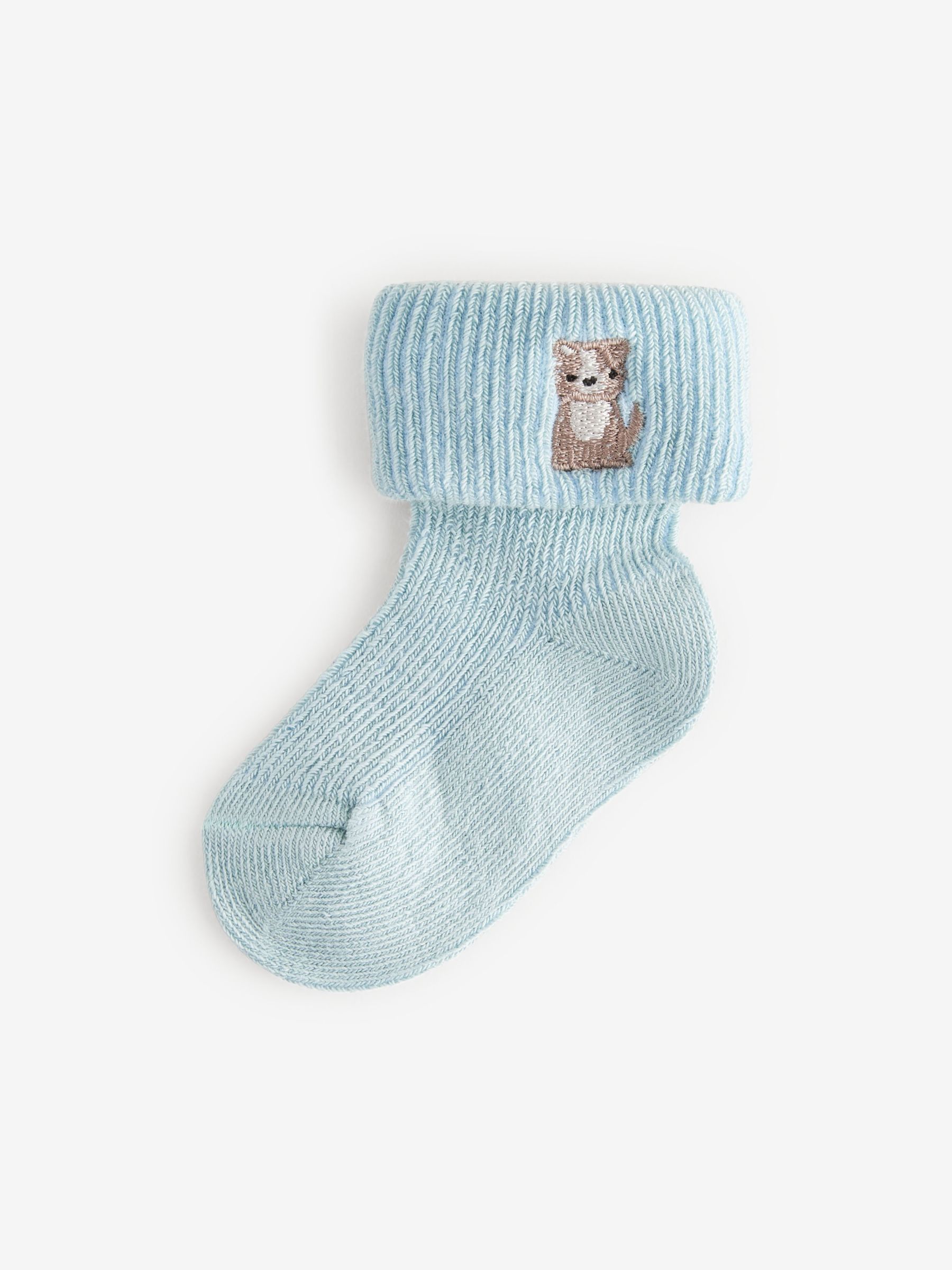 Buy Blue/Neutral Embroidered Roll Top Socks 5 Pack (0mths-2yrs) from ...