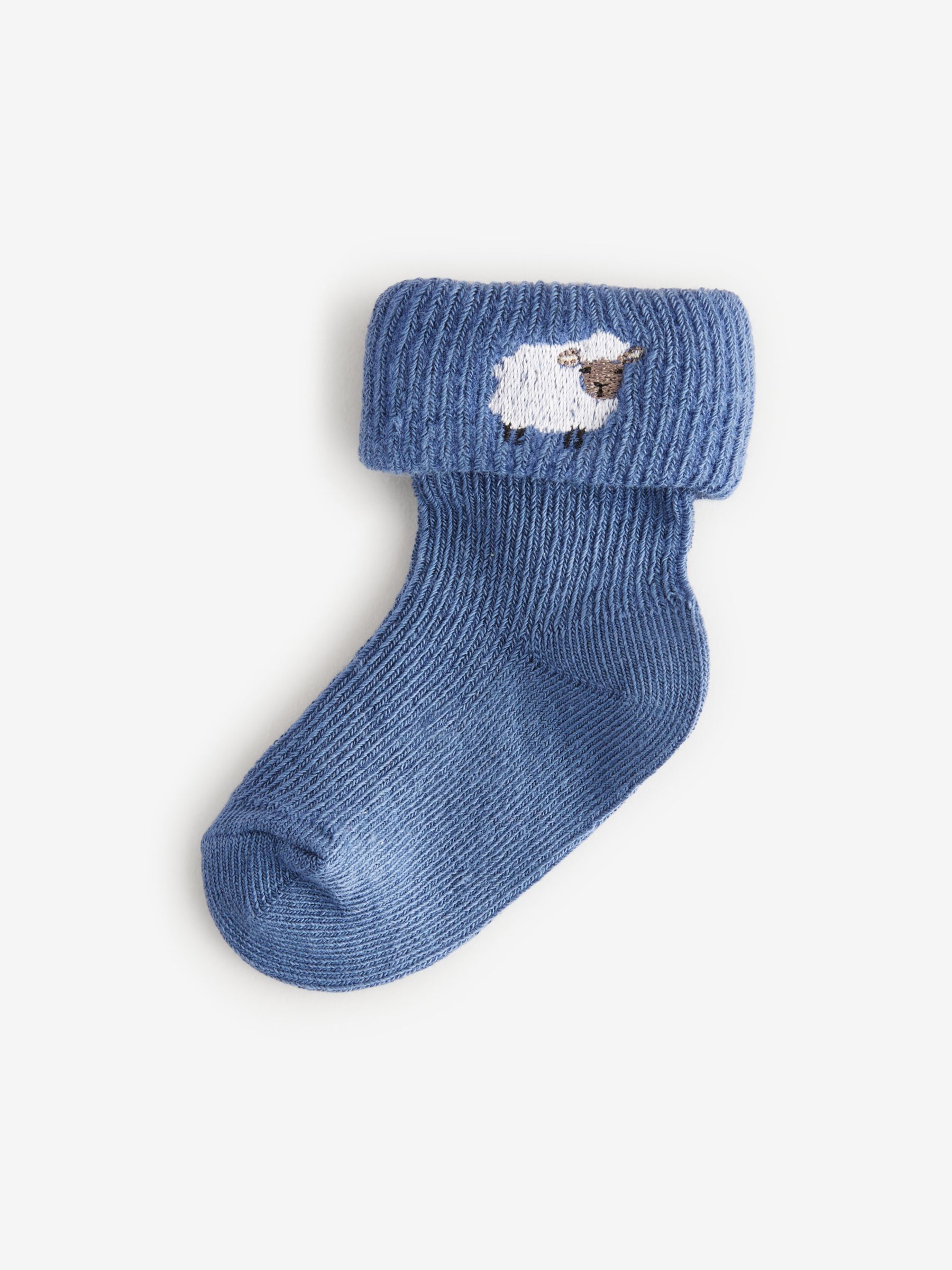 Buy Blue/Neutral Embroidered Roll Top Socks 5 Pack (0mths-2yrs) from ...