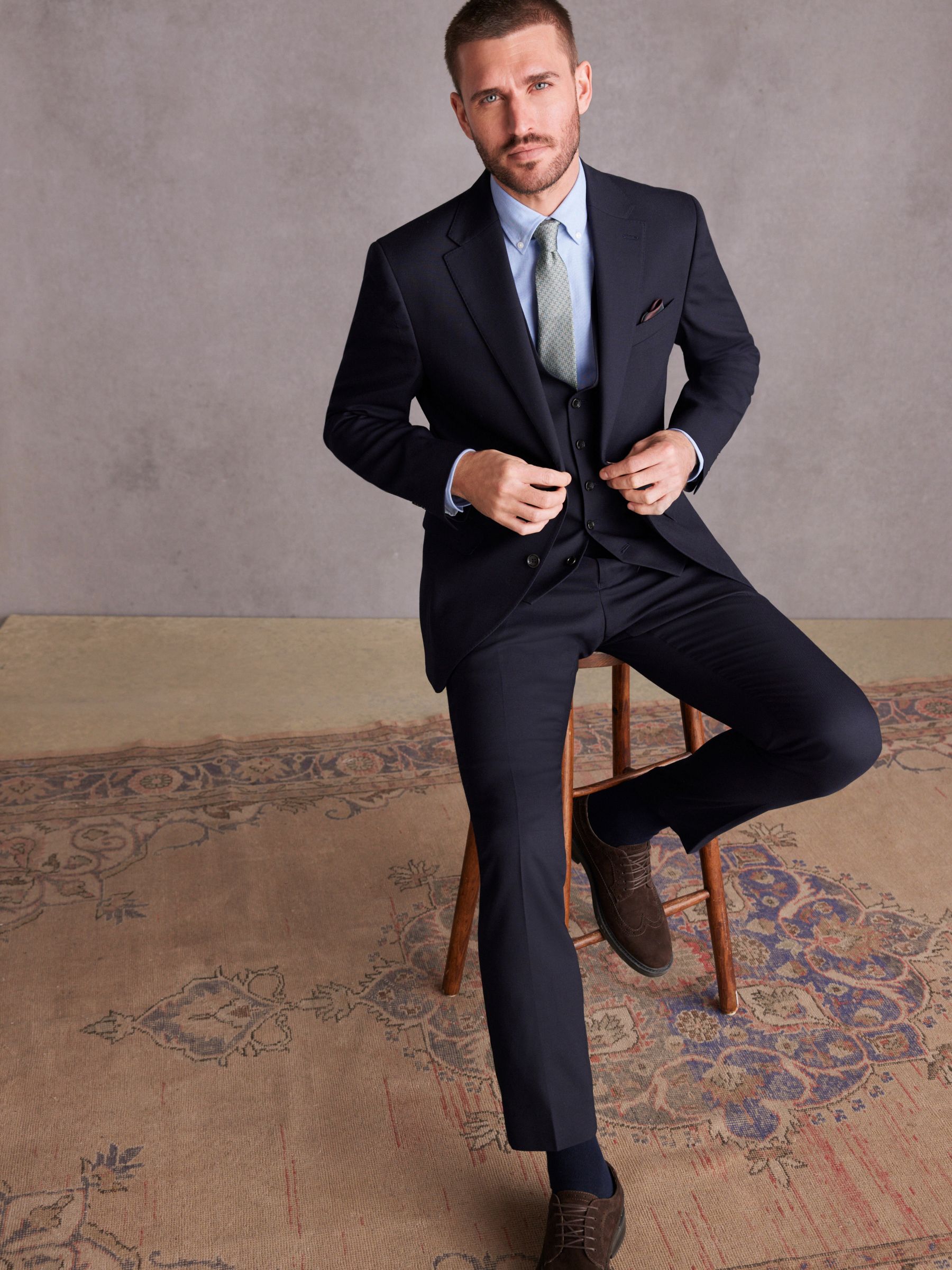 Buy Navy Blue Slim Fit Signature Tollegno Italian Wool Textured Suit ...