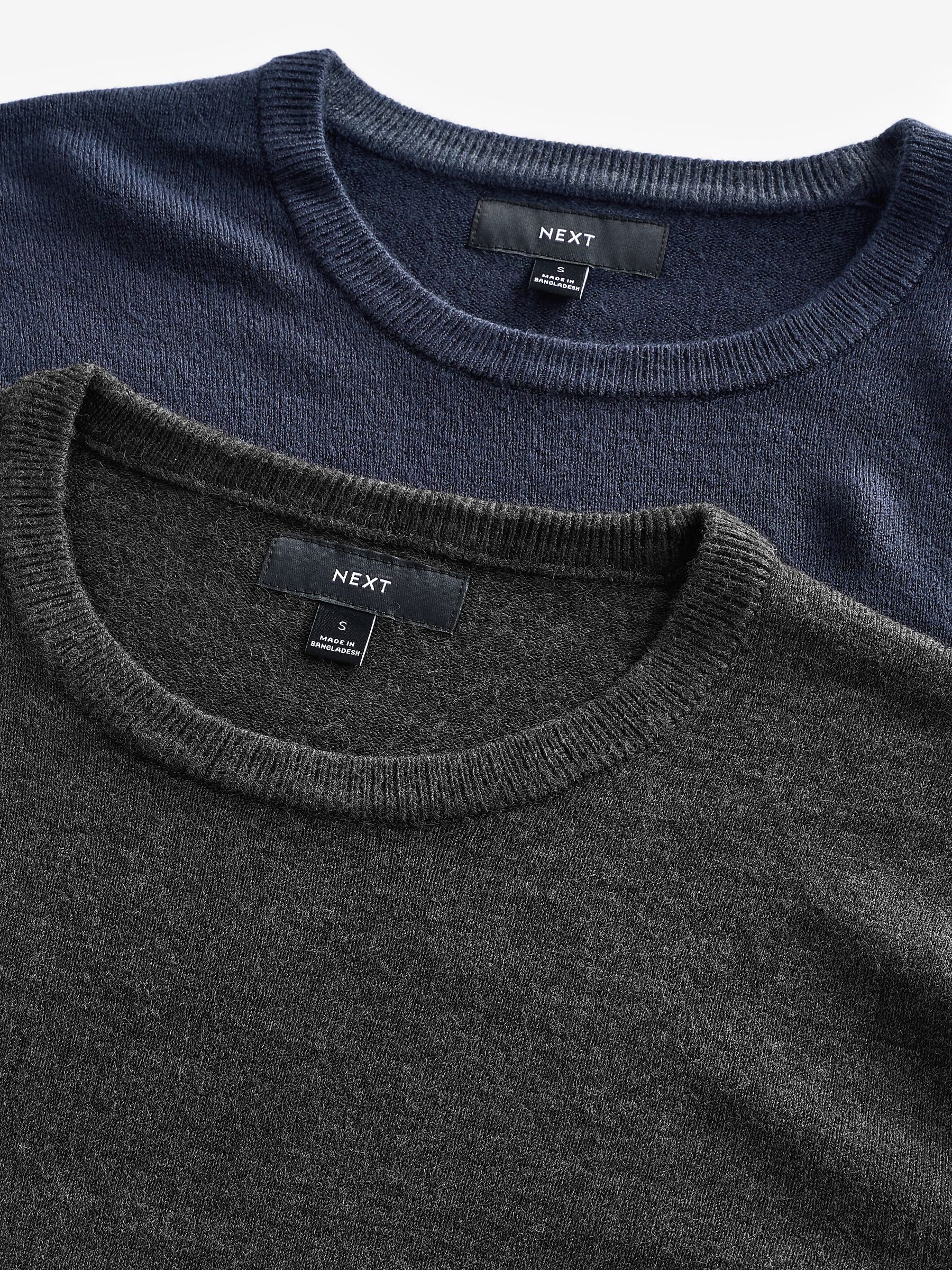 Buy Navy Blue/Charcoal Grey Crew Neck Regular Fit Soft Touch Jumpers 2 ...