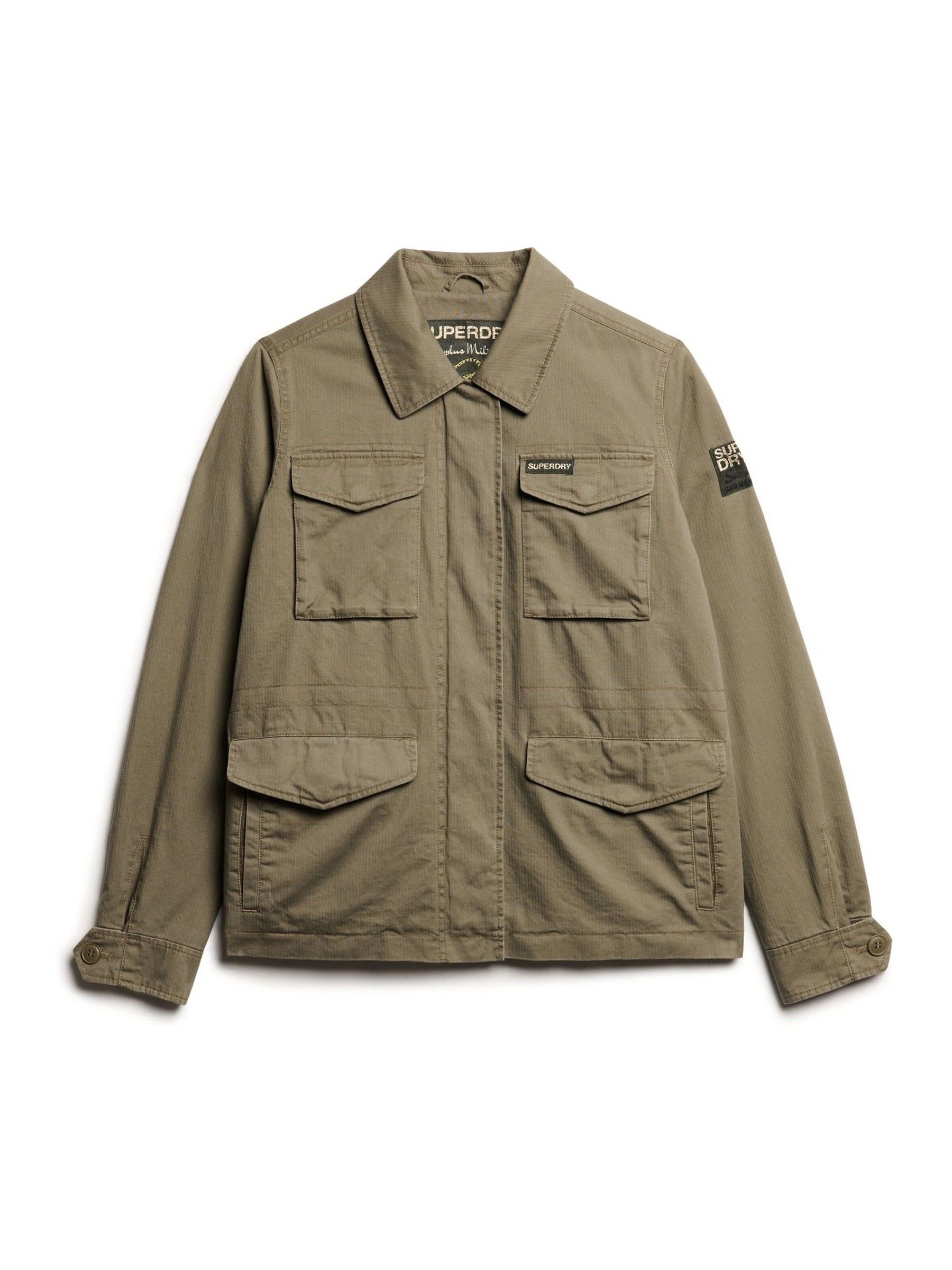 Buy Superdry Moss Khaki Embroidered Military 100% Cotton Jacket from ...