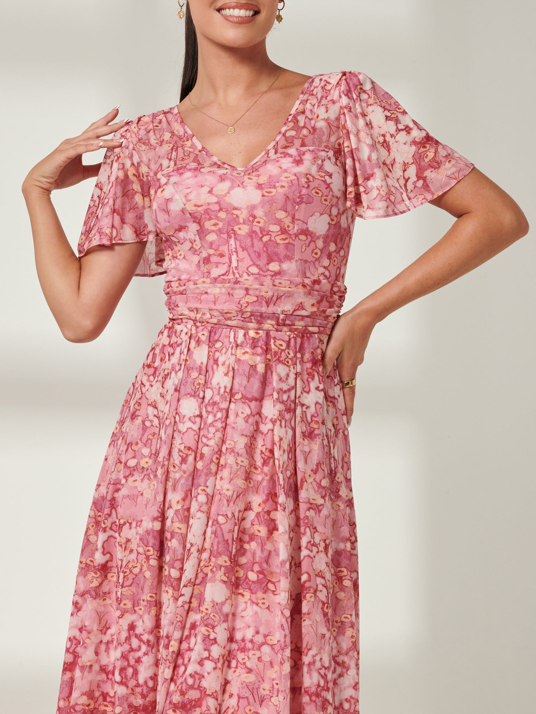 Buy Jolie Moi Red Bianca V-Neck Pleated Mesh Maxi Dress from Next Ireland