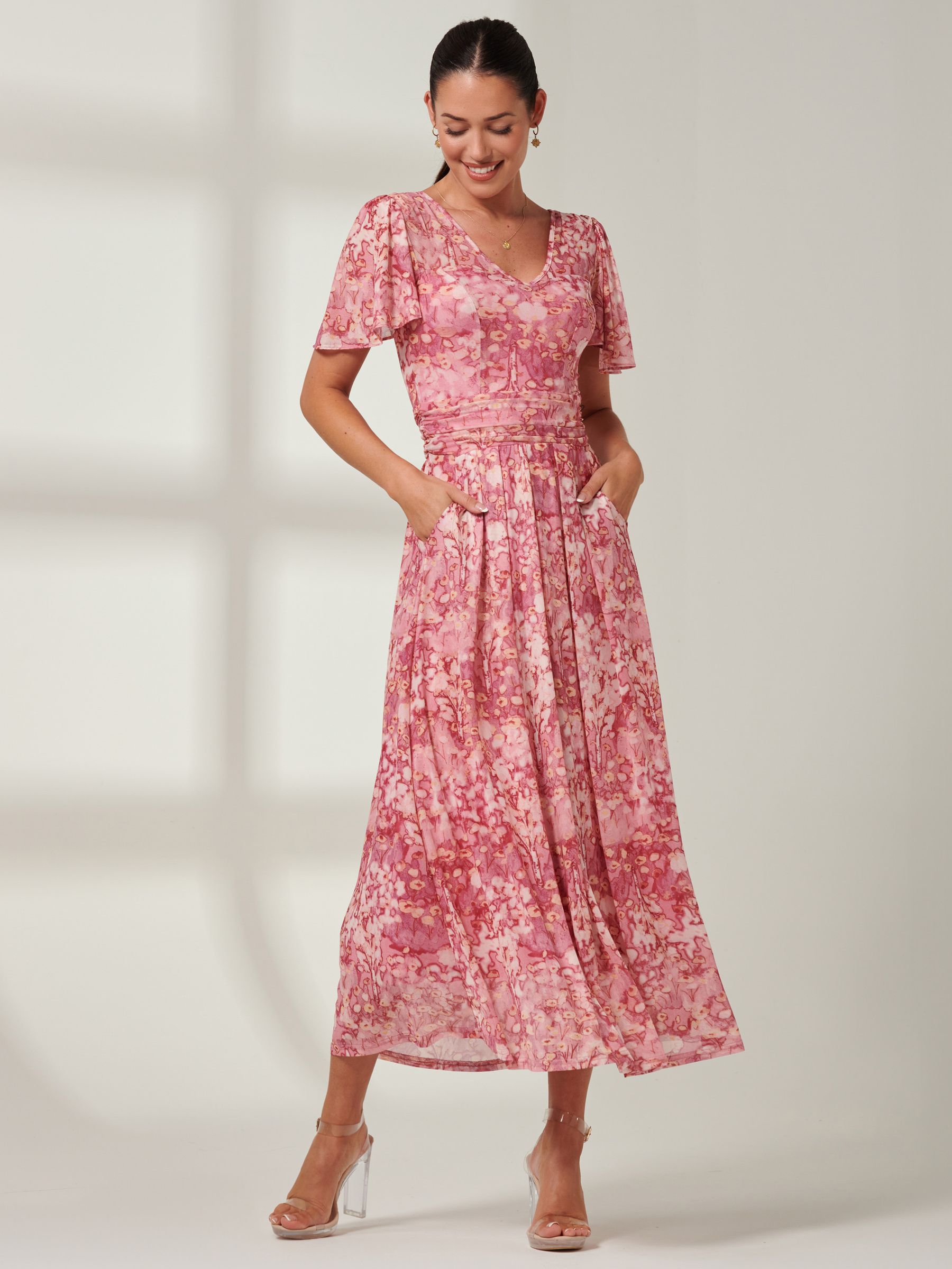 Buy Jolie Moi Red Bianca V-Neck Pleated Mesh Maxi Dress from Next Ireland