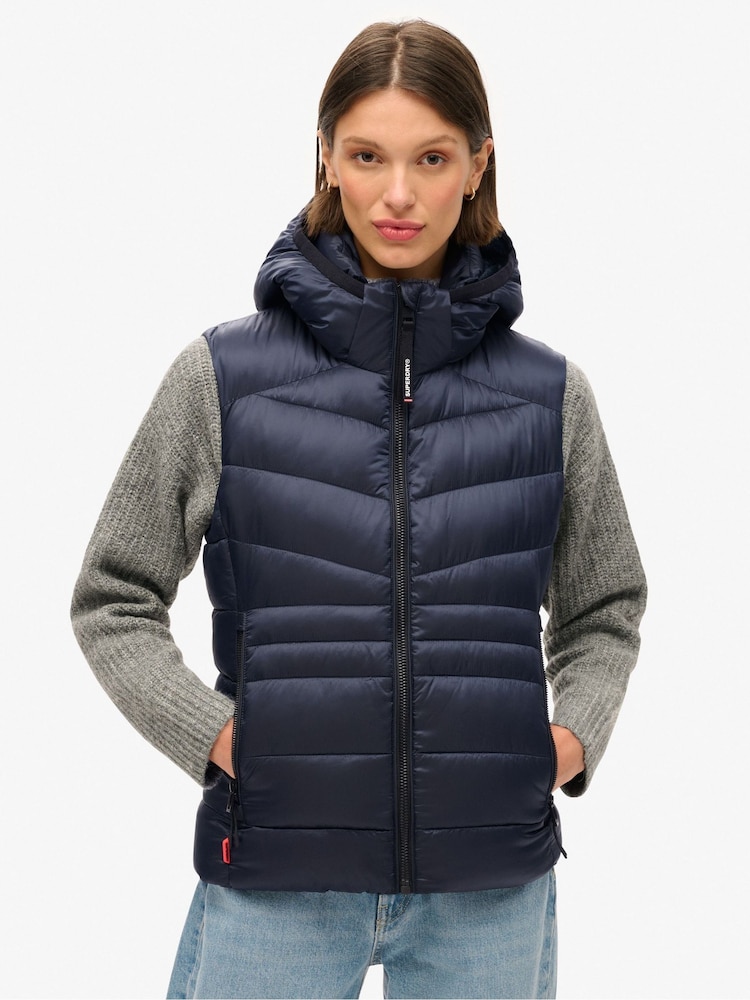 Buy Superdry Eclipse Navy Hooded Fuji Quilt Padded Gilet Jacket from the Next UK online shop