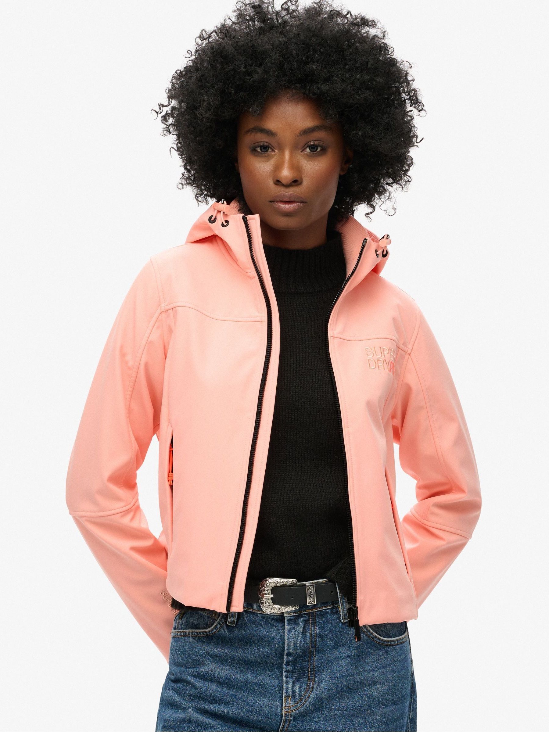 Buy Superdry Peach Pearl Pink Hooded Soft Shell Trekker Jacket from the ...