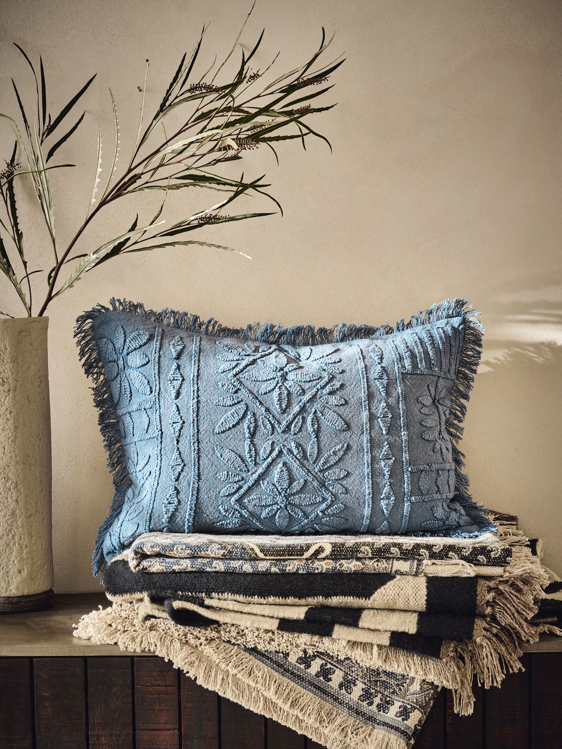 Buy French Connection Slate Blue Elmwood Distressed Tufted Cushion from ...