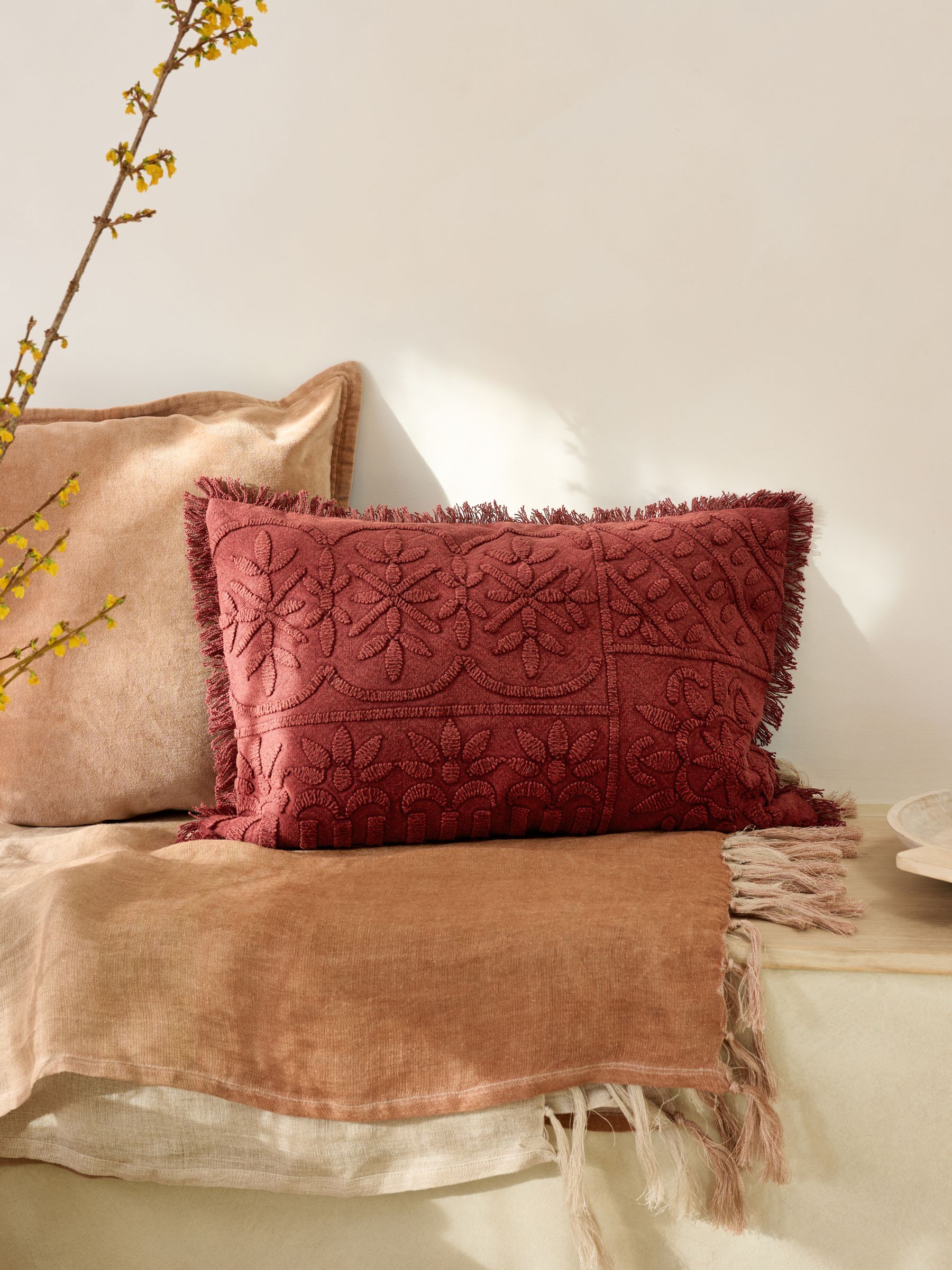 Buy French Connection Red Elmwood Distressed Textured Cushion from the ...