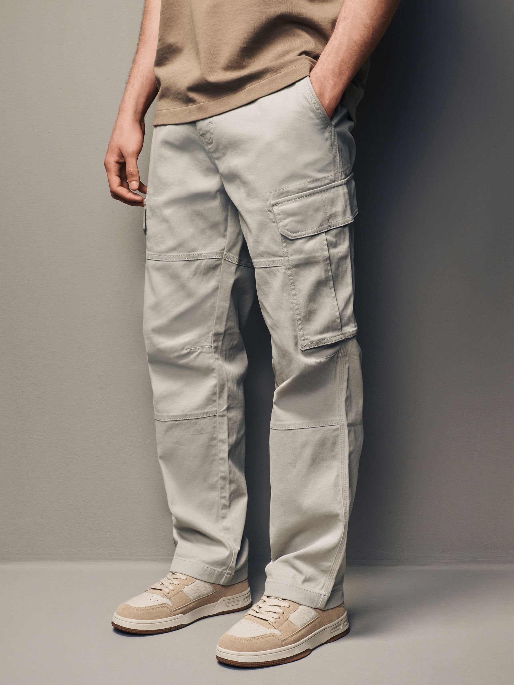Buy Light Stone Straight Fit Cotton Stretch Cargo Trousers from the ...