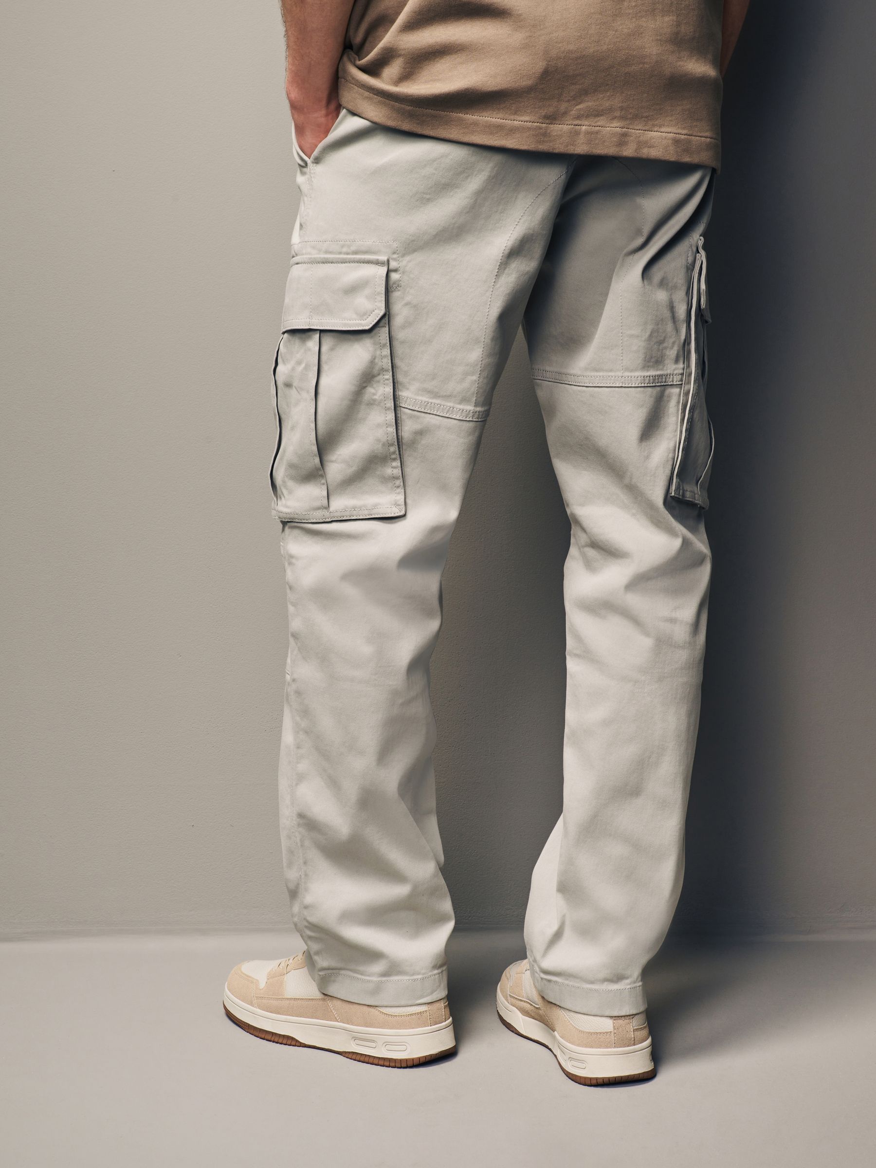 Buy Light Stone Straight Fit Cotton Stretch Cargo Trousers from the ...