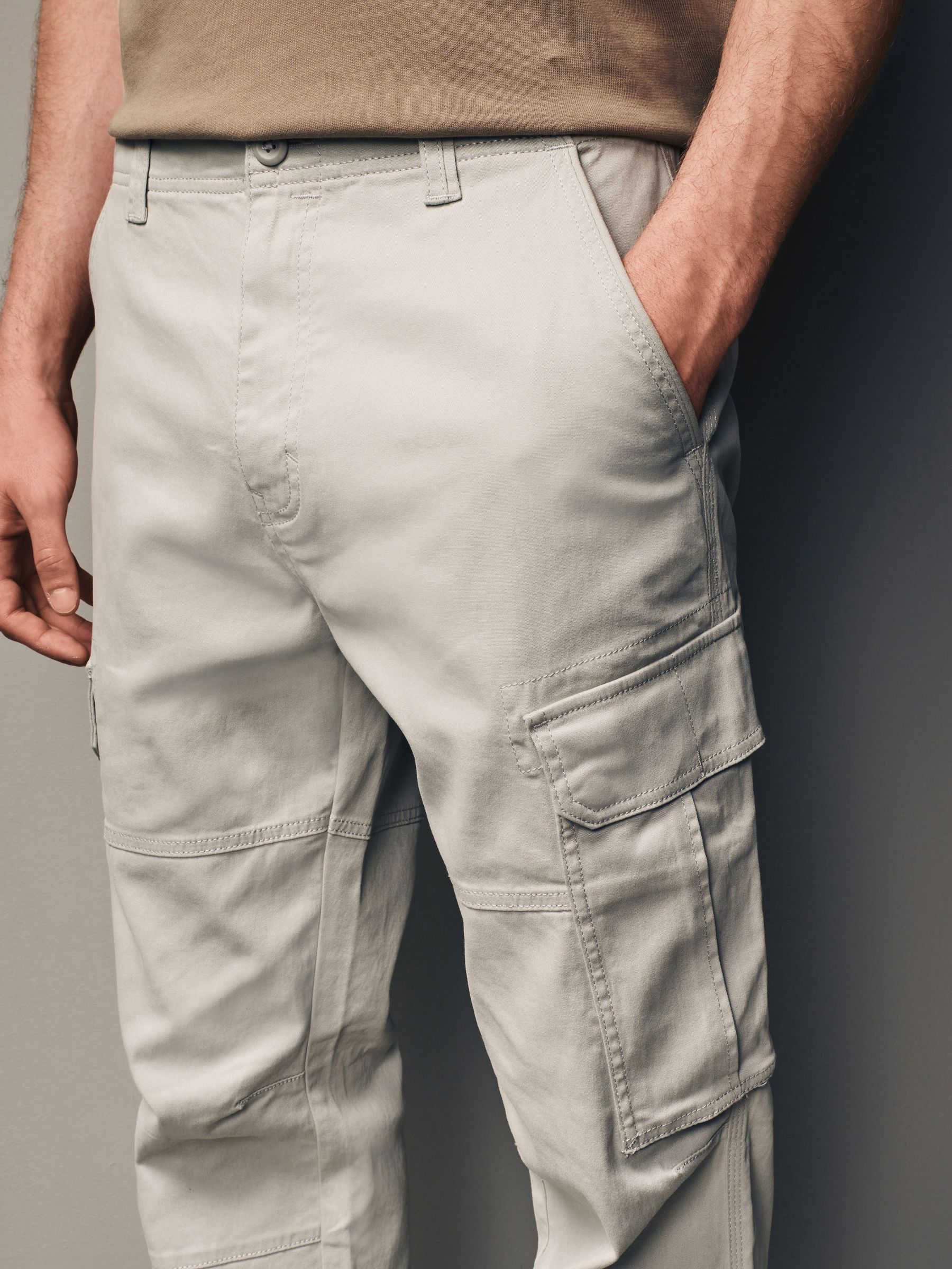 Buy Light Stone Straight Fit Cotton Stretch Cargo Trousers from the ...
