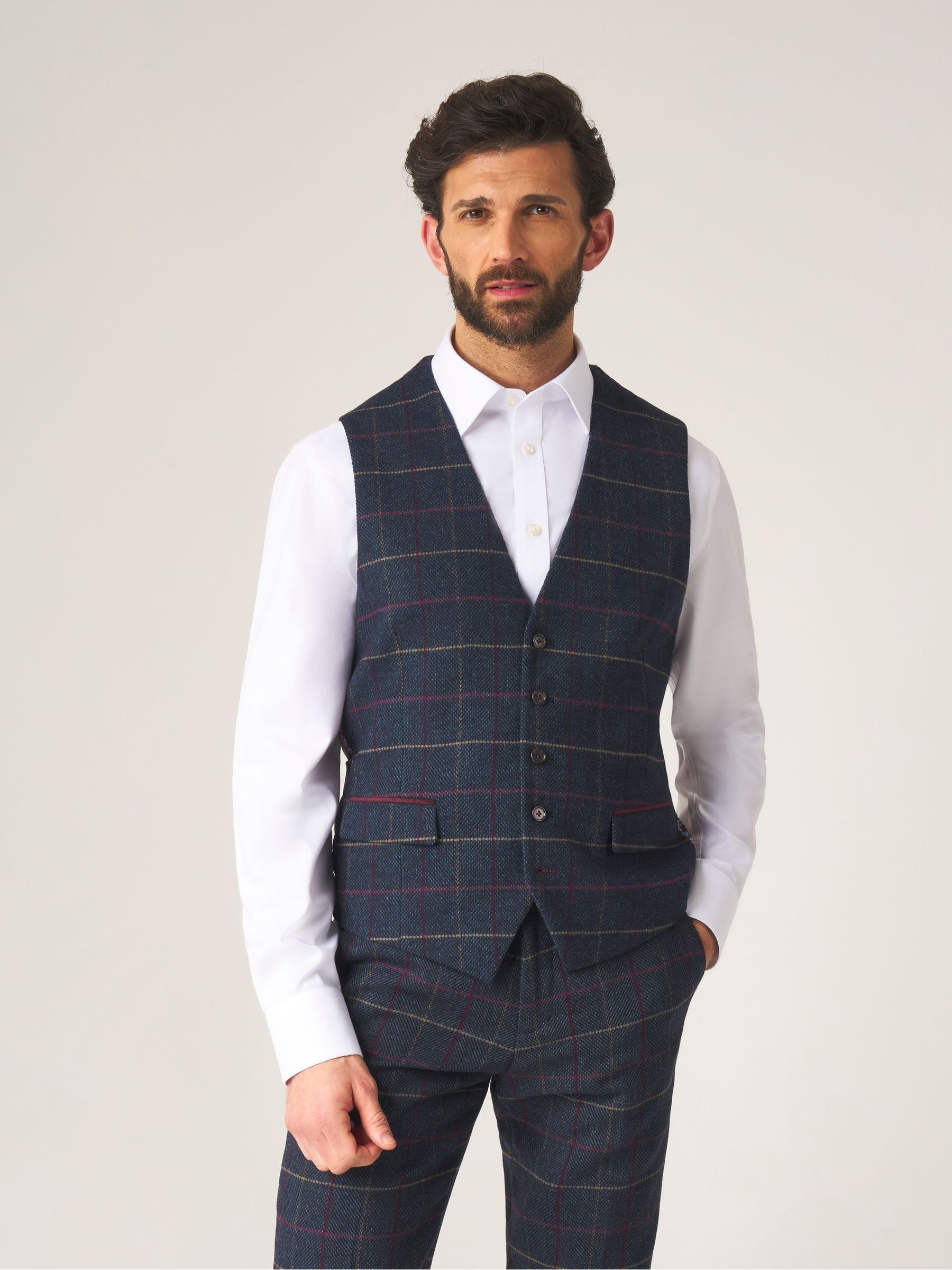 Buy Skopes Blue Doyle Tweed Wool Blend Tailored Fit Suit Waistcoat from ...