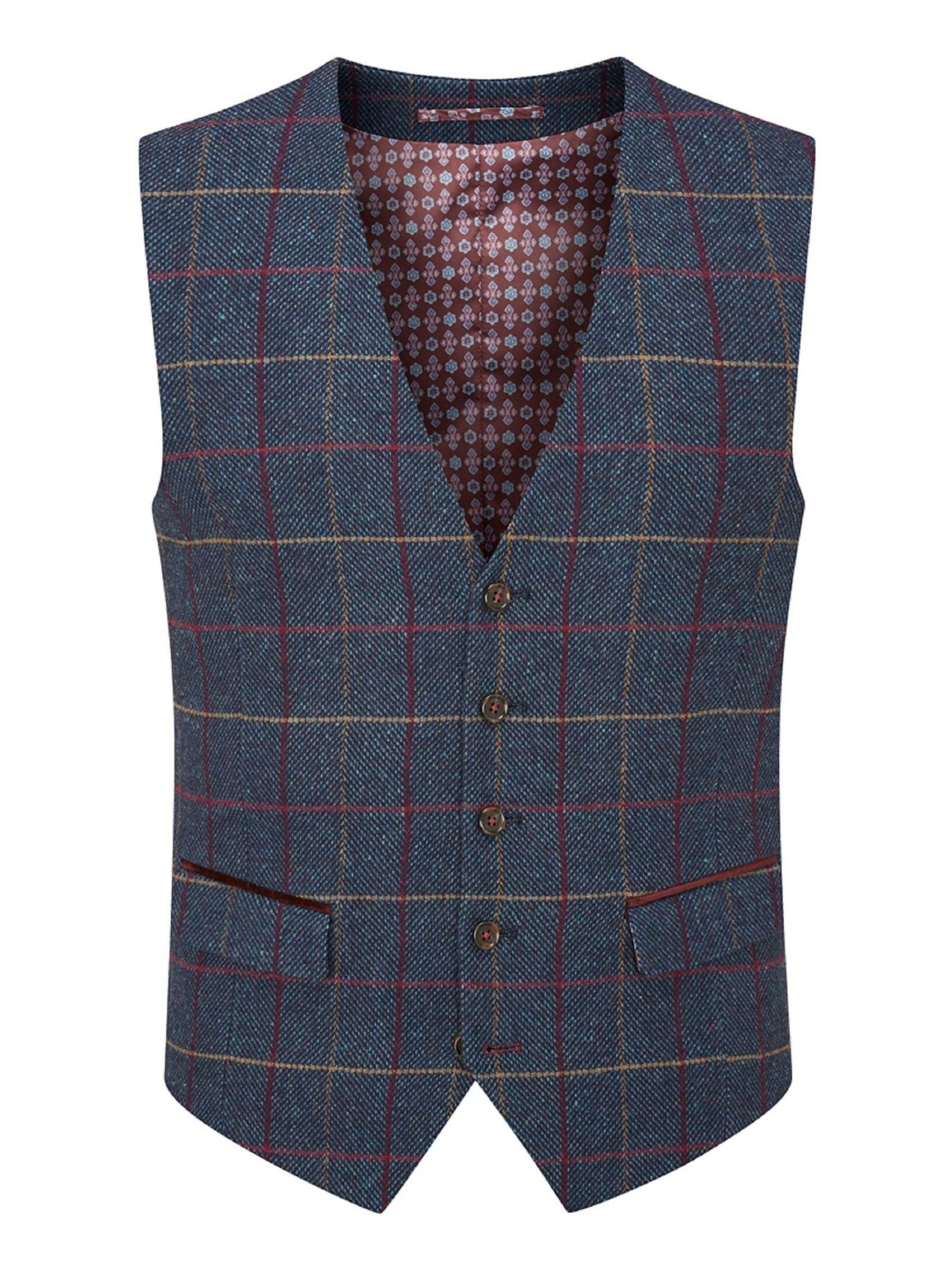 Buy Skopes Blue Doyle Tweed Wool Blend Tailored Fit Suit Waistcoat from ...