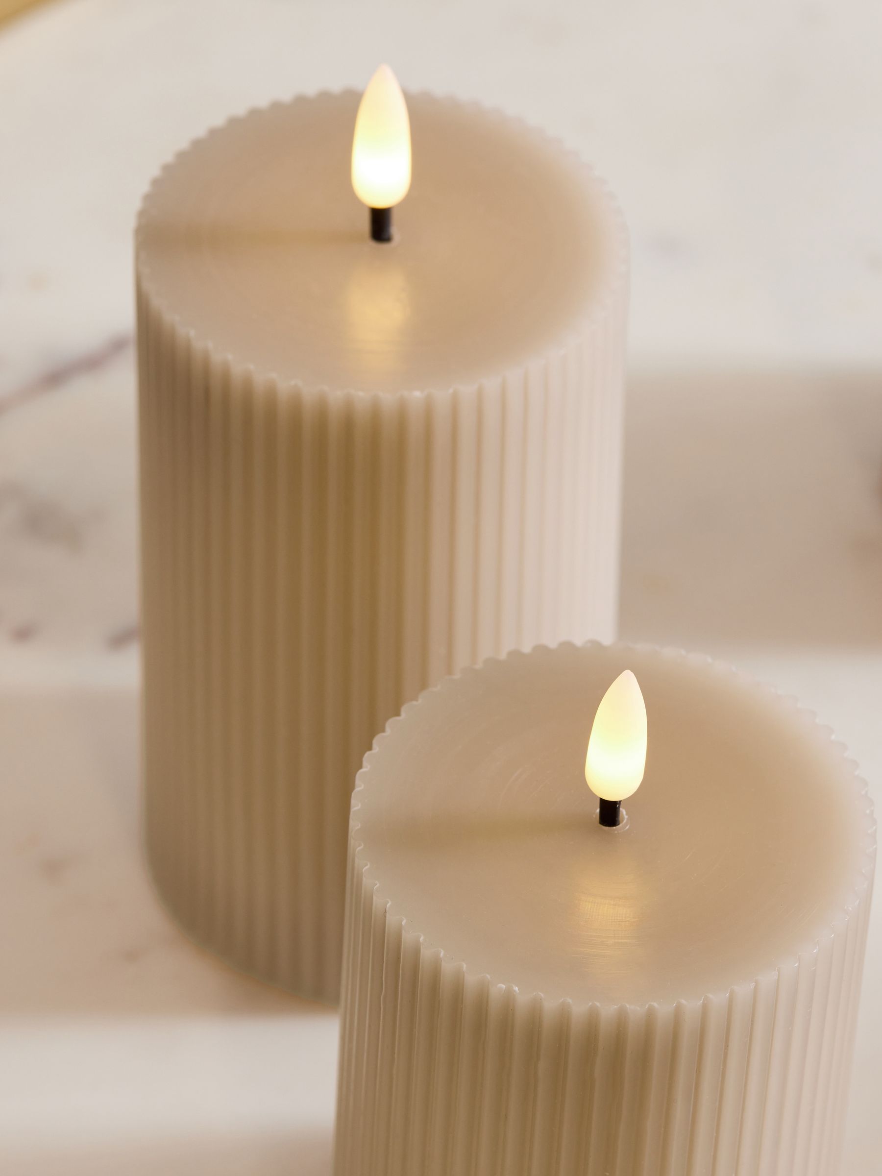 Buy Set of 3 Taupe Brown Real Wax Ribbed LED Pillar Candles from the ...