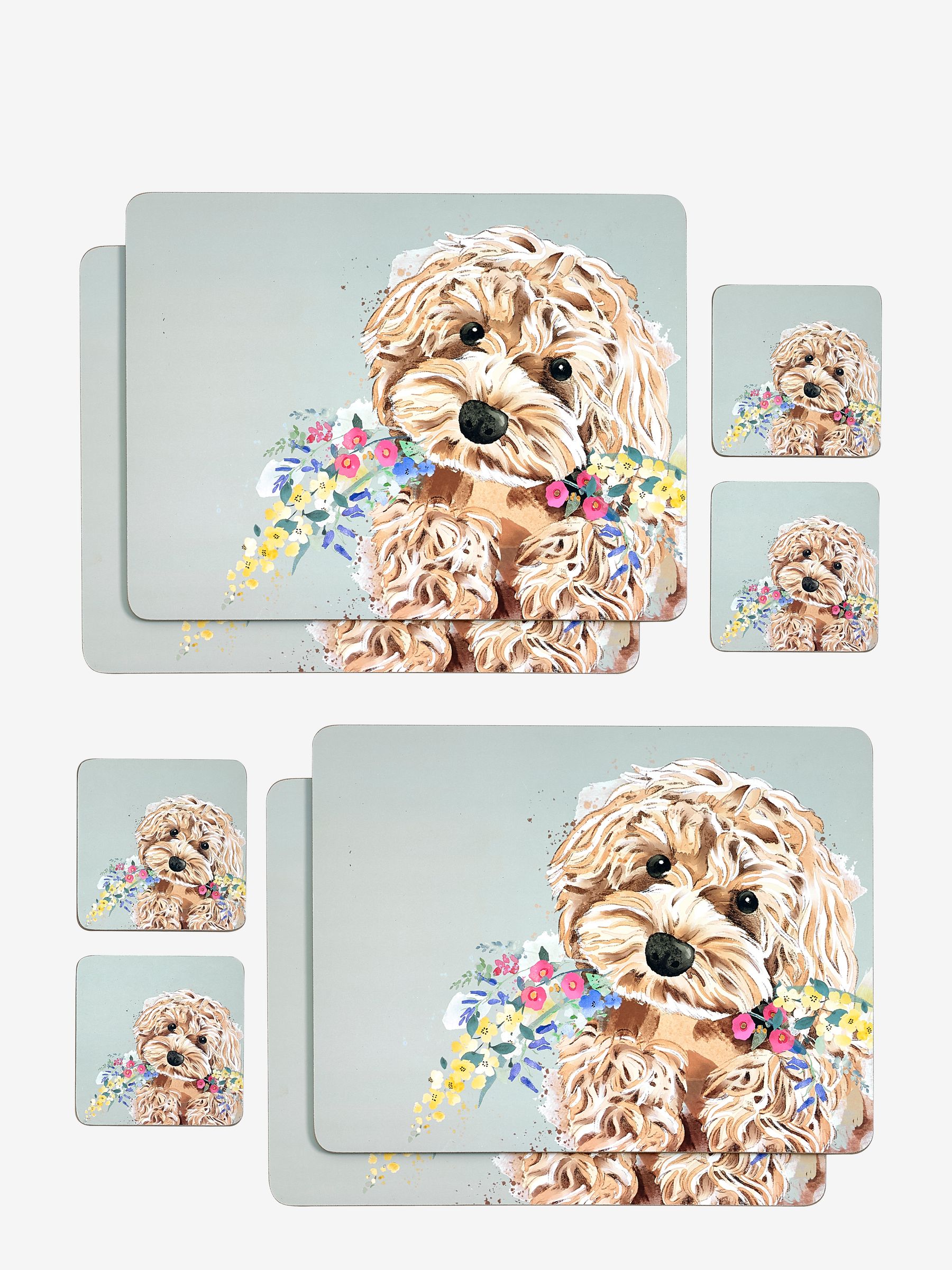 Buy Set of 4 Sage Green Charlie Cockapoo Placemats And Coasters from ...