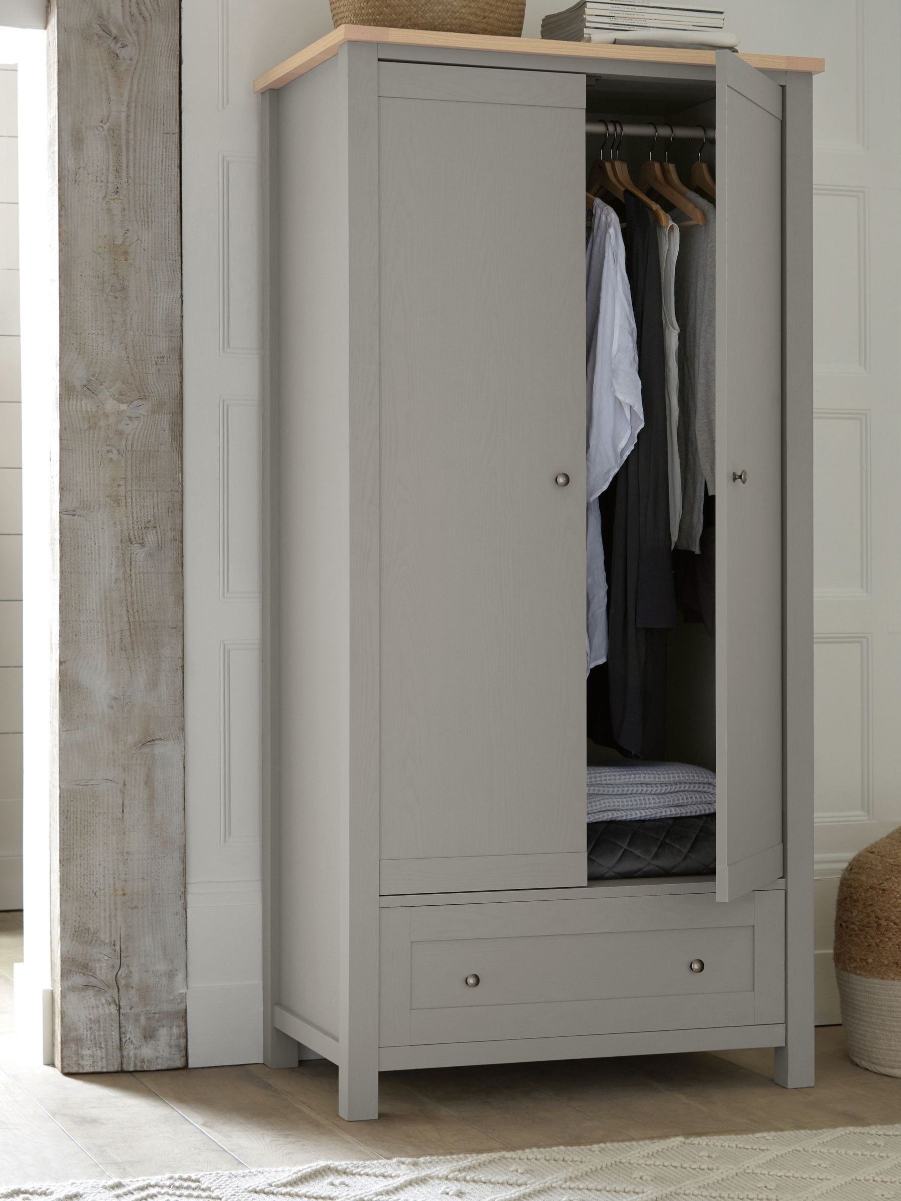 Buy Dove Grey Malvern Statement Oak Effect Double, 1 Drawer Wardrobe ...