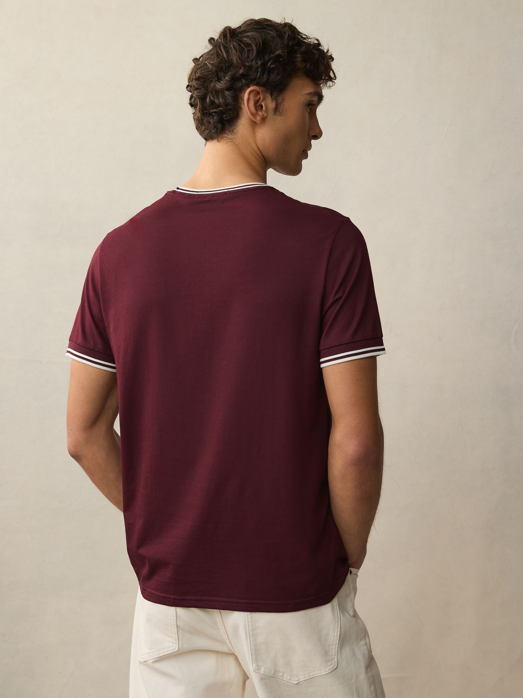 Buy Fred Perry Burgundy Red Fred Perry Twin Tipped Logo T-Shirt from ...