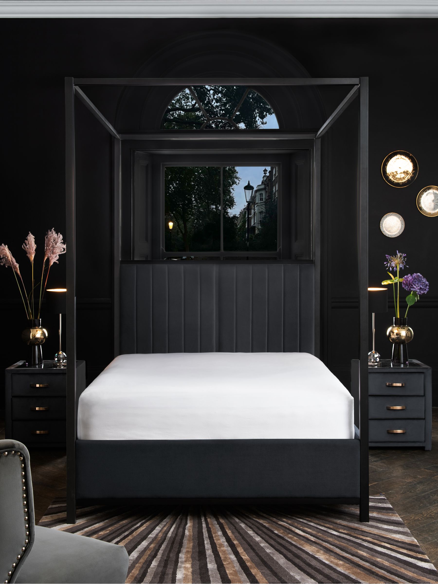 Buy Black and Opulent Velvet Charcoal Langdon Metal 4 Poster Collection Luxe Bed Frame from the BoxeldermuseumShops online shop