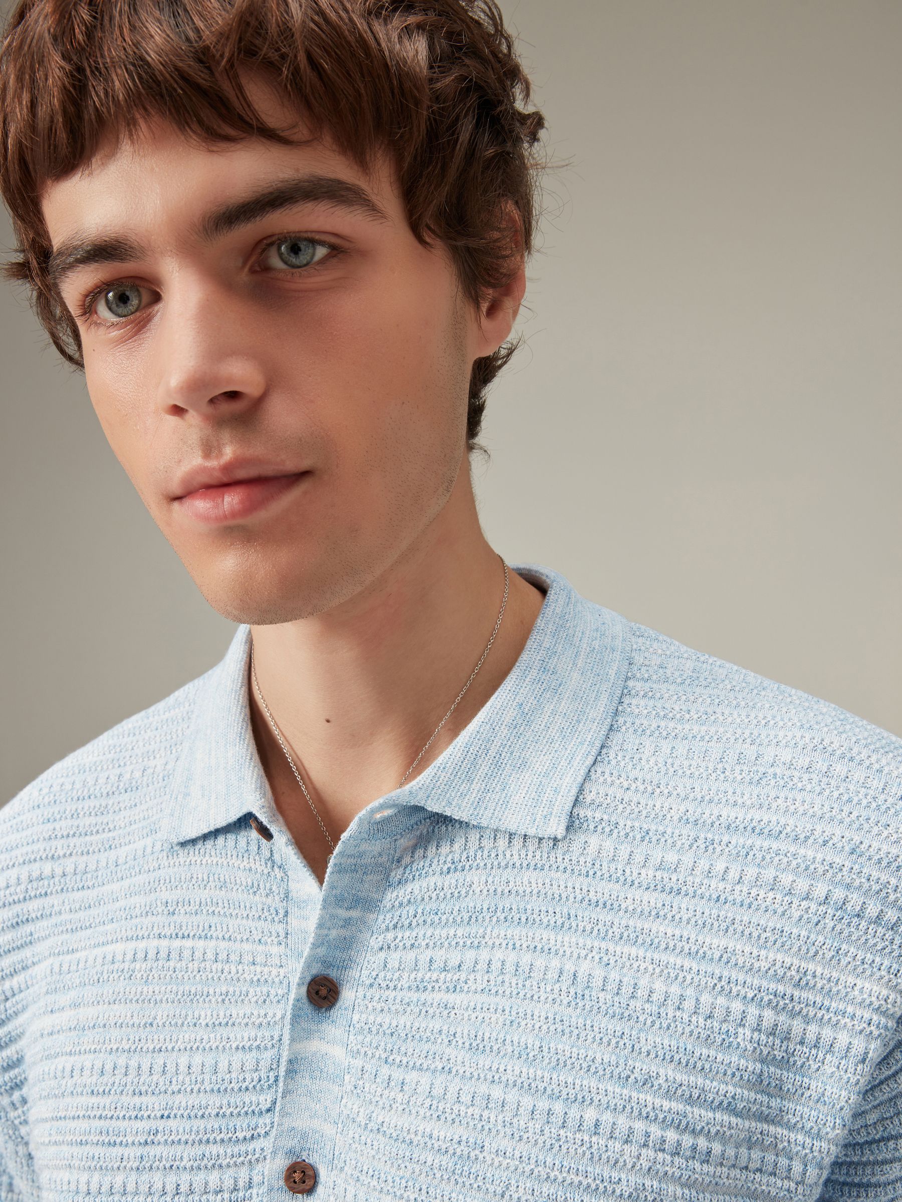 Buy Blue Texture Linen Blend Knitted Polo Shirt from the Next UK online ...