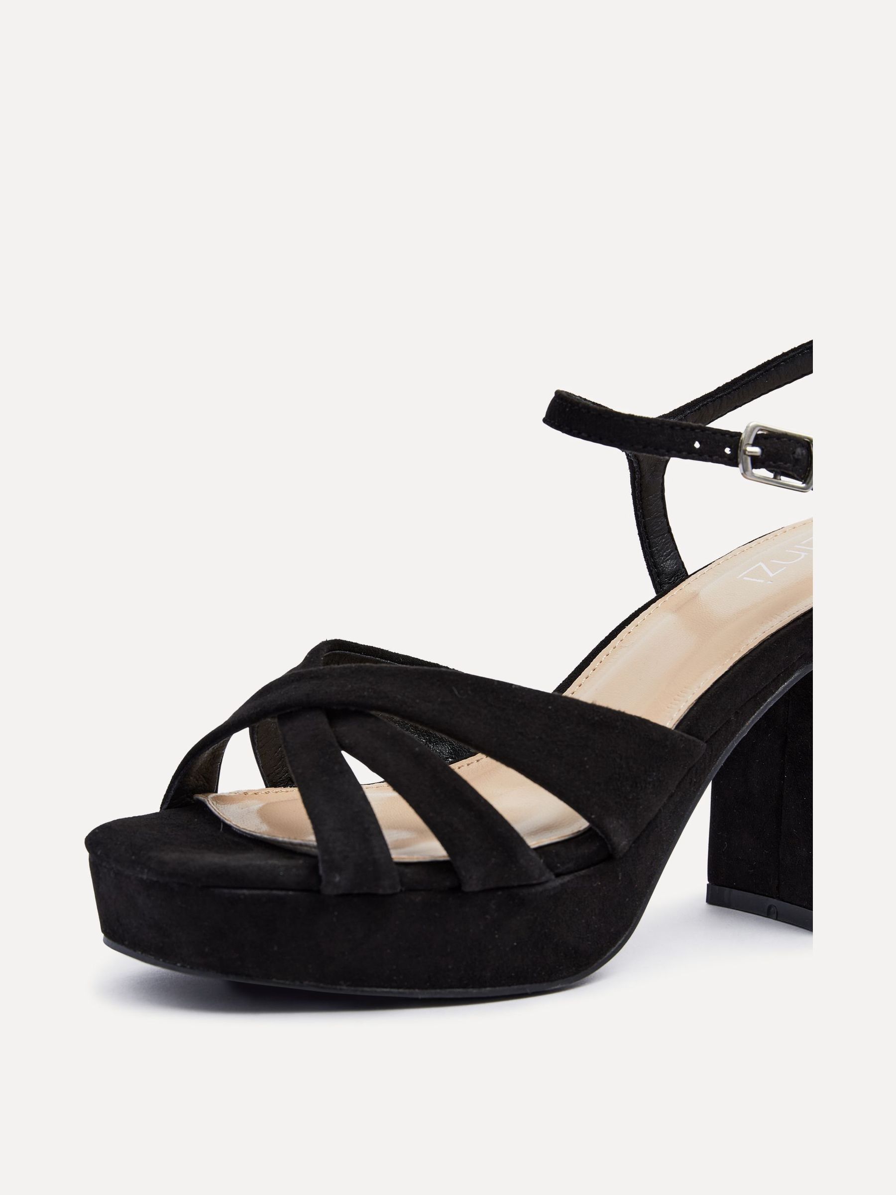 Buy Linzi Black Keliah Platform Cross-Over Strap Block Heeled Sandals ...
