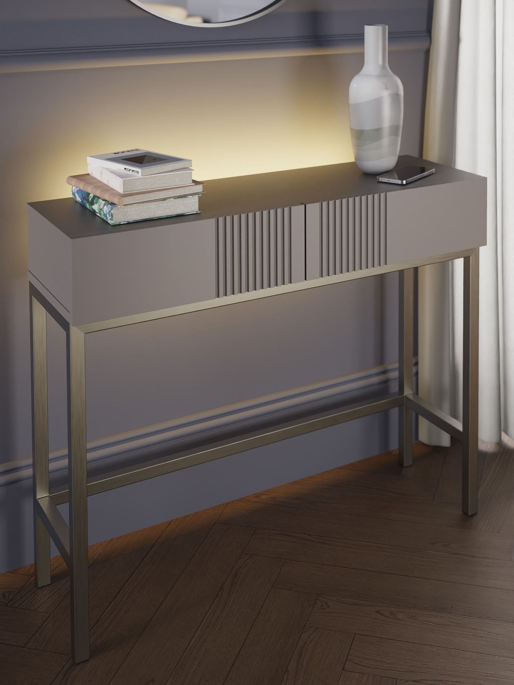 Buy Frank Olsen Grey Iona 2 Drawer Console Table with Smart Features ...