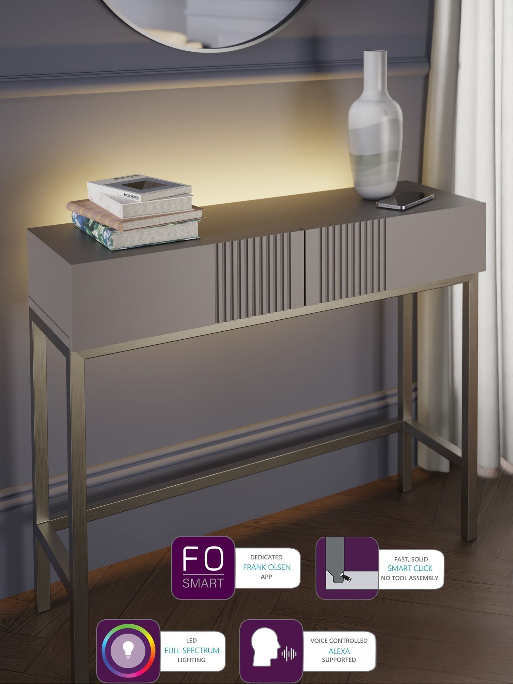 Buy Frank Olsen Grey Iona 2 Drawer Console Table with Smart Features ...