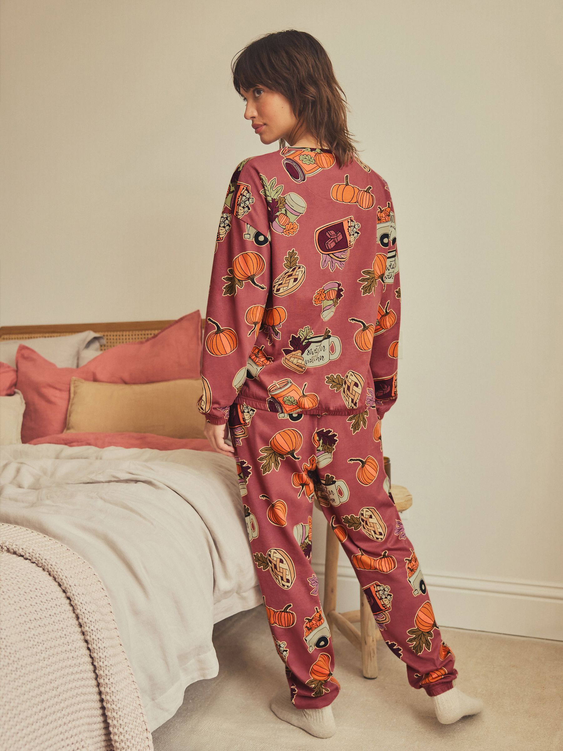 Buy Berry Red Pumpkin Spice Autumn 100% Cotton Long Sleeve Pyjamas from ...