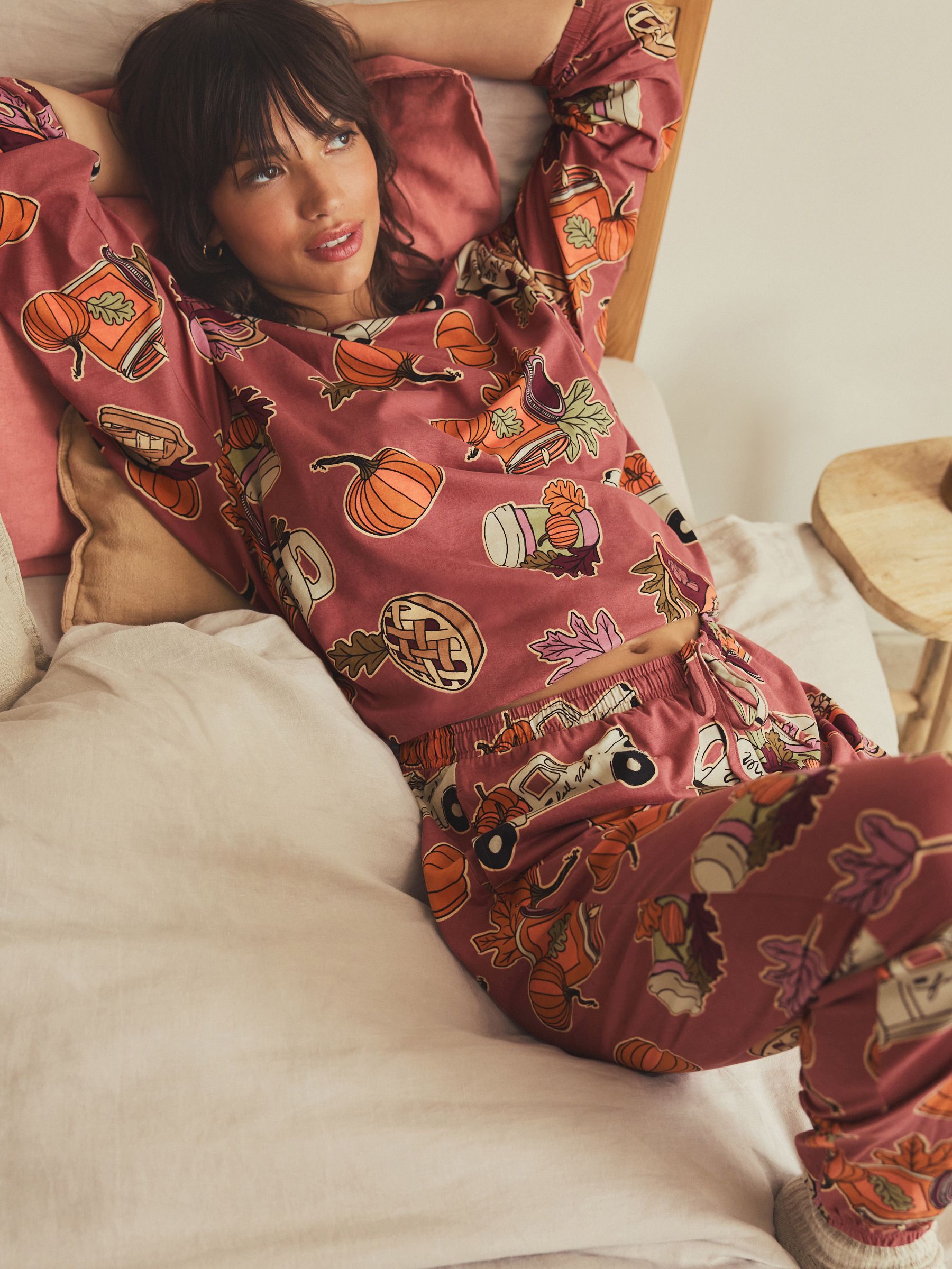 Buy Berry Red Pumpkin Spice Autumn 100% Cotton Long Sleeve Pyjamas from ...