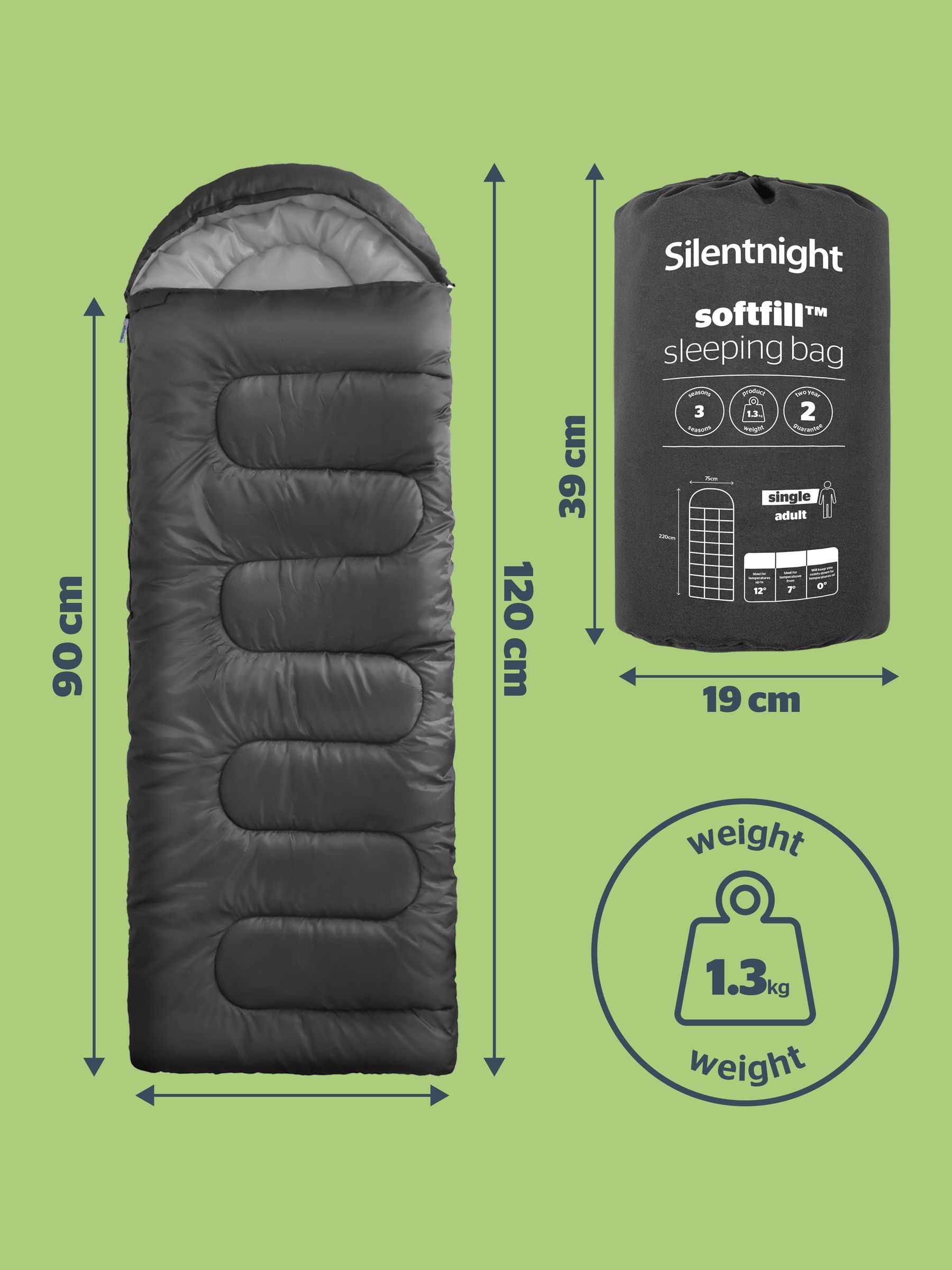 Buy Silentnight Black Camping Collection Reversible Softfill™ Adult ...